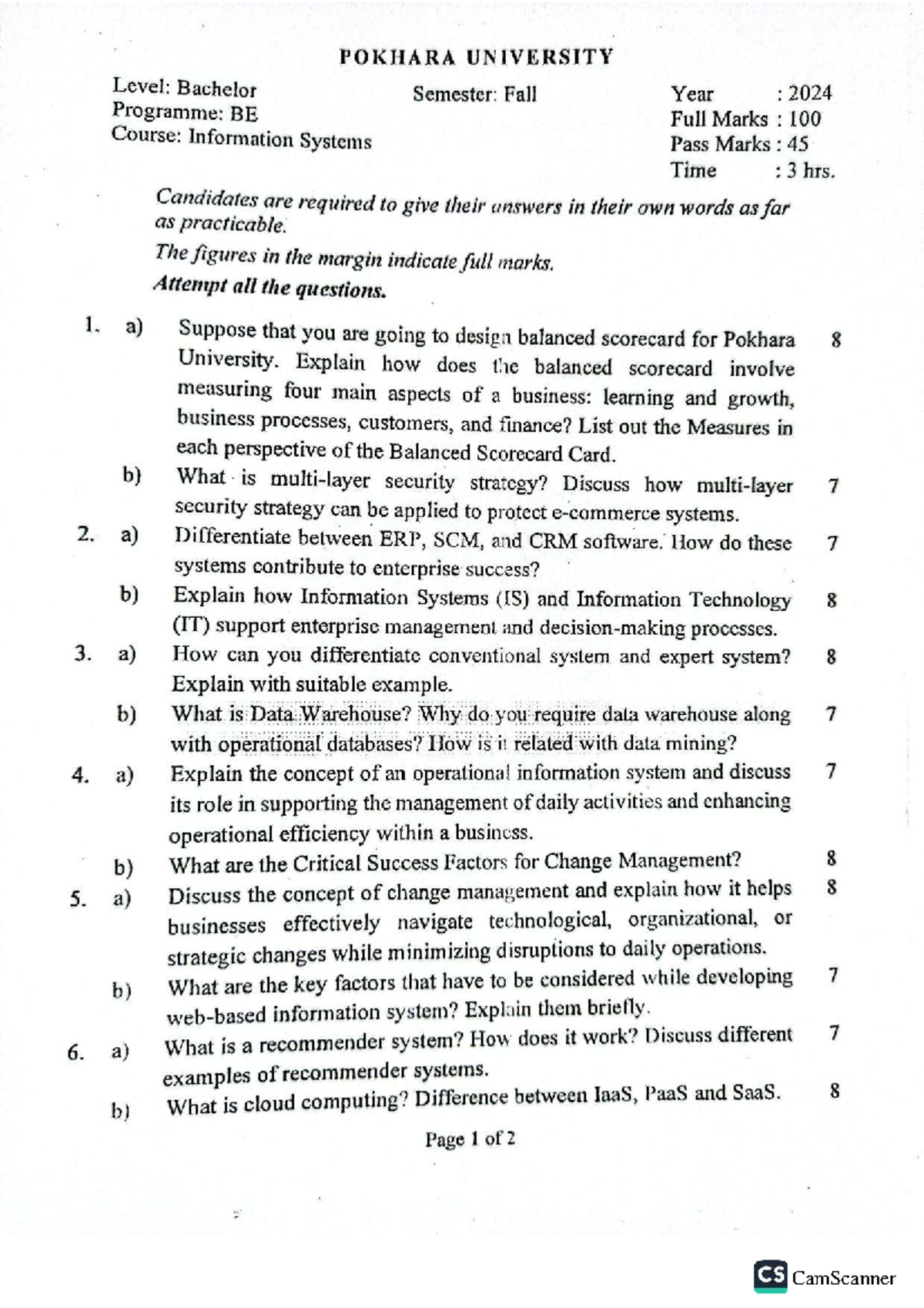 Information Systems Past Exam Questions - BE Program (CS) - Studocu