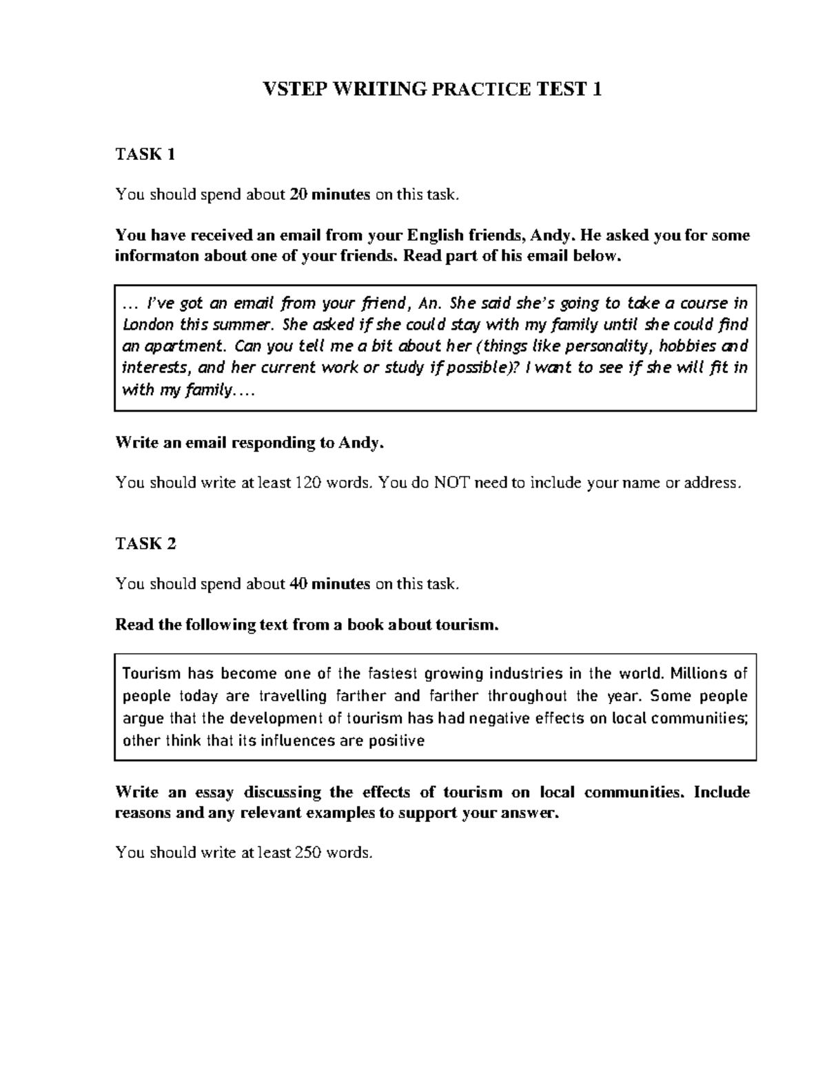 VSTEP WRITING PRACTICE TESTS: Comprehensive Study Guide - Studocu