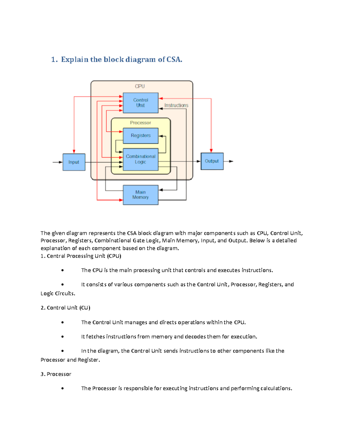 Csa important mst - notes - 1. Explain the block diagram of CSA. The ...