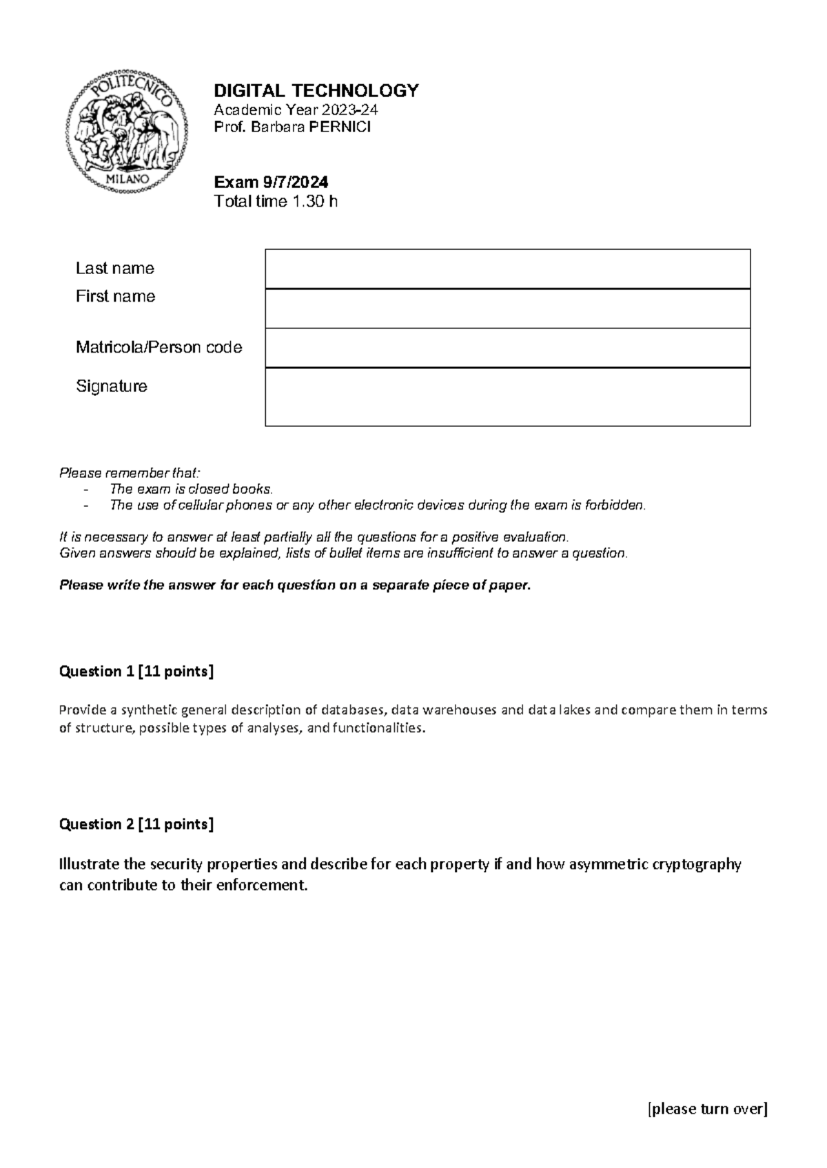 Exam DT 2024: Digital Technology Exam Guidelines and Questions - Studocu