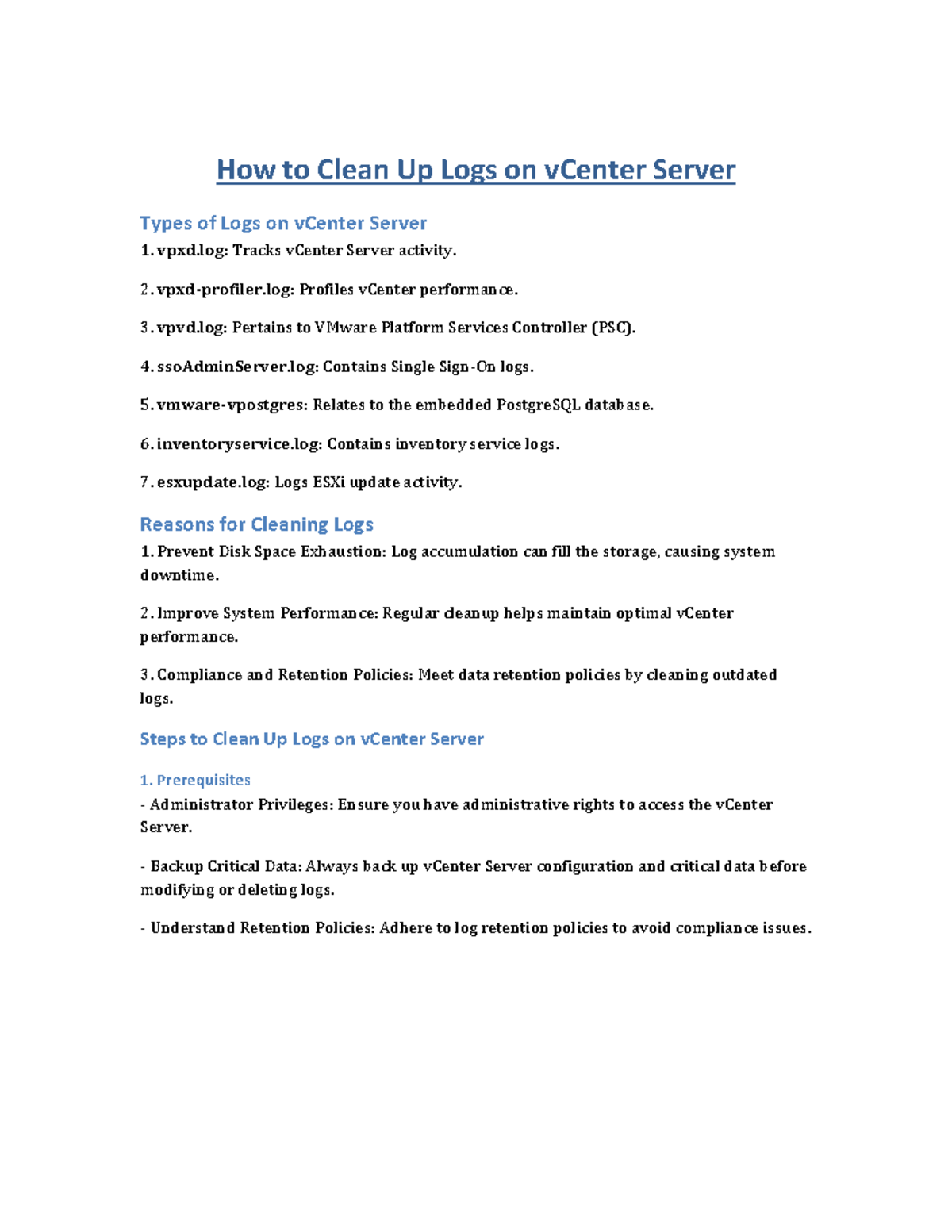 vCenter Server Log Cleanup Guide: Best Practices and Methods - Studocu