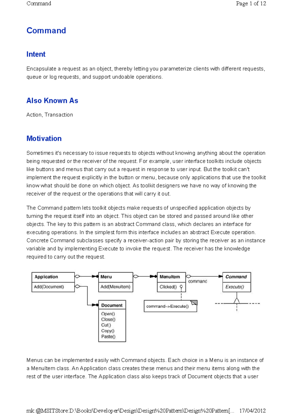 [Design Pattern]Command - Command Intent Encapsulate a request as an ...