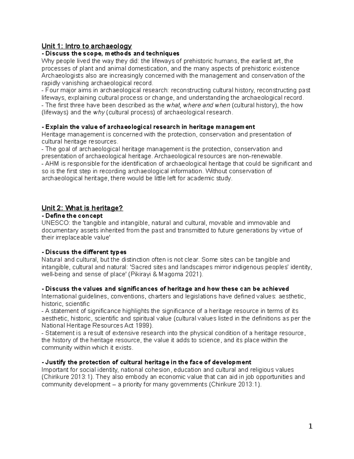 AGE3702: Unit 1-6 Overview of Archaeology and Heritage Management - Studocu