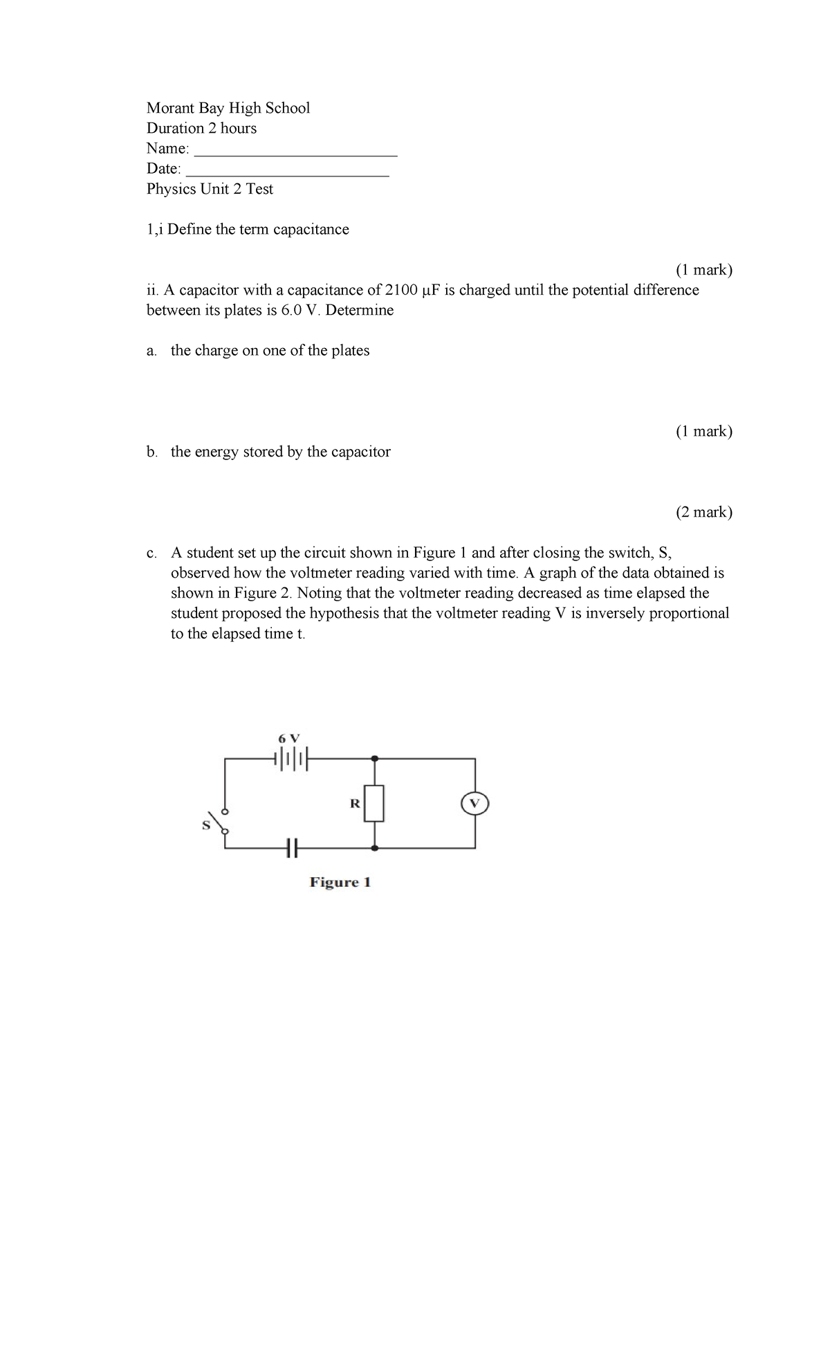 MBS Physics Unit 2 Test 1: Capacitance & Circuit Analysis - Studocu