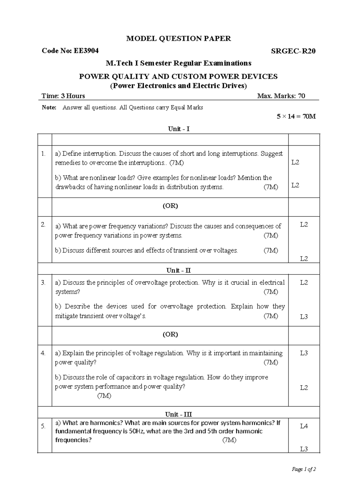 EE3904 M.Tech I Sem Power Quality & Custom Power Devices Model QP - Studocu