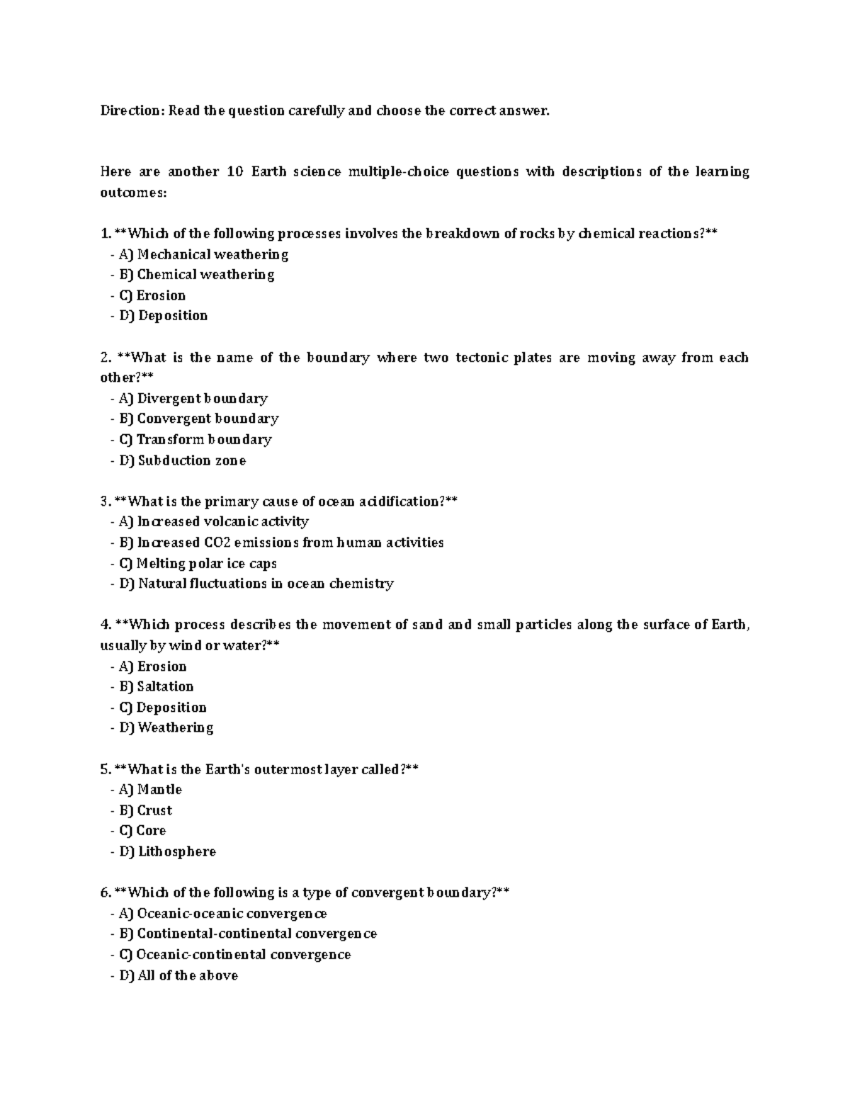 EE81 - Earth Science Quiz: Understanding Geological Processes and ...