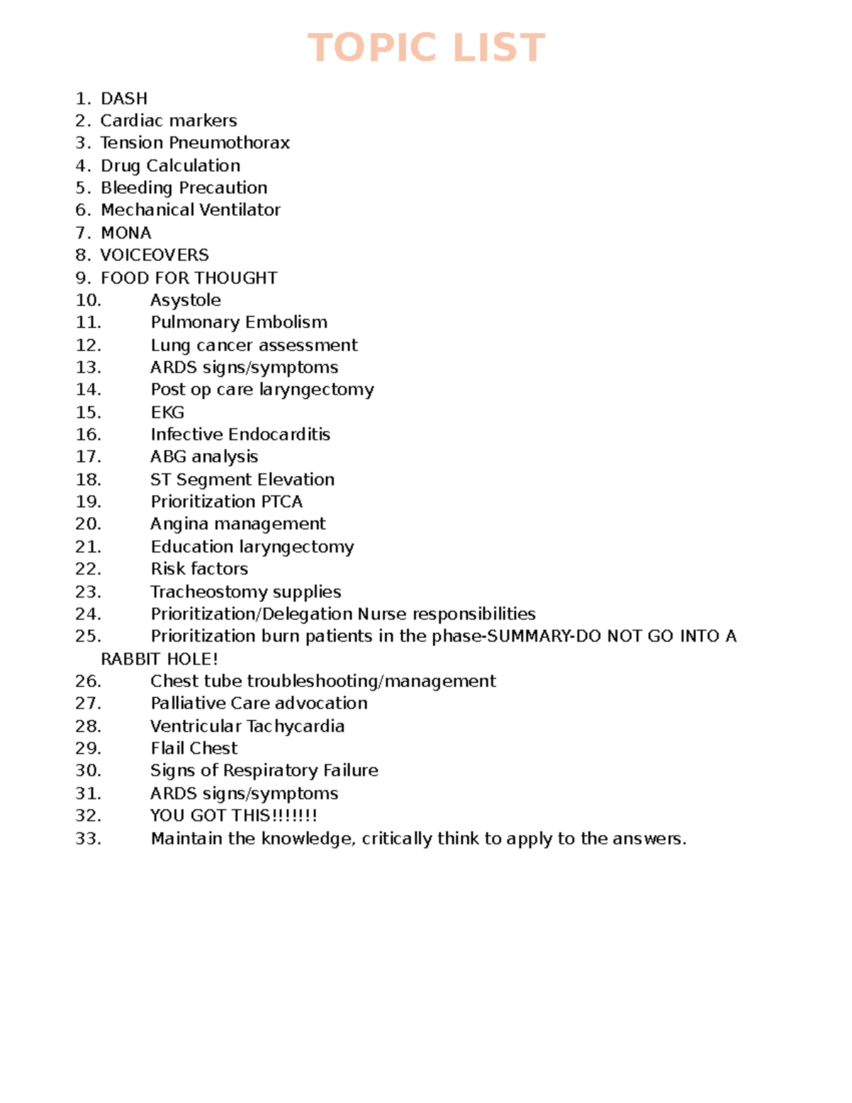 NURS 101: Module 1 Topic List for Nursing Fundamentals - Studocu