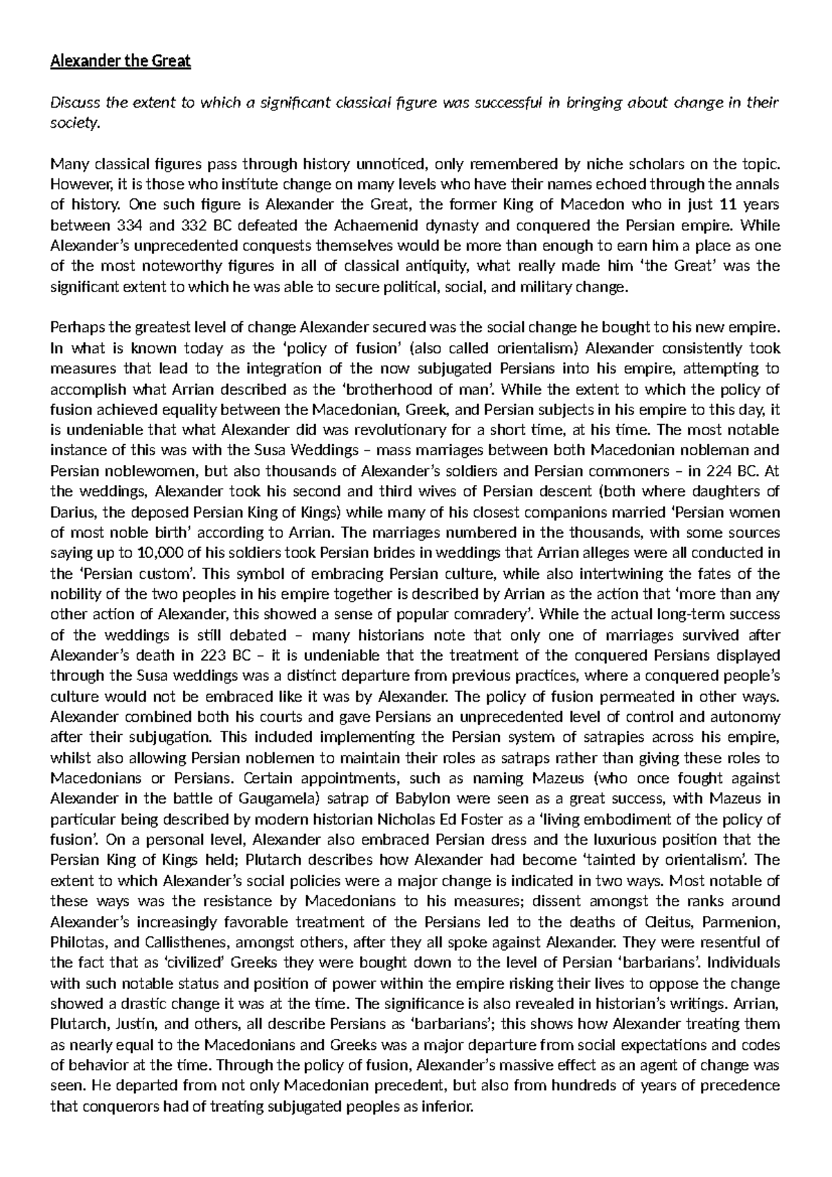 Alexander the Great: Impact and Change - End of Year Essay - Studocu
