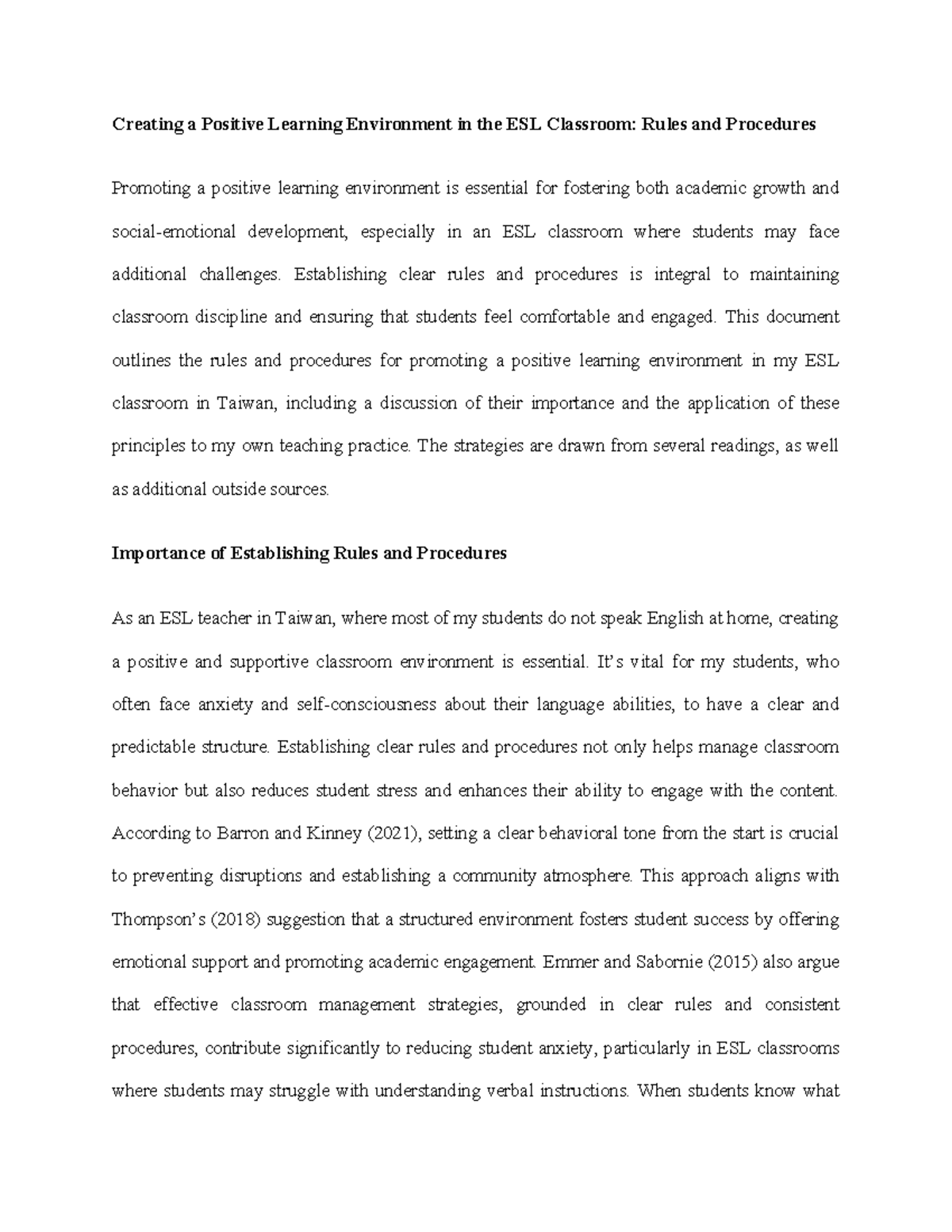 5240 Final Exam: Creating a Positive ESL Classroom Environment - Studocu