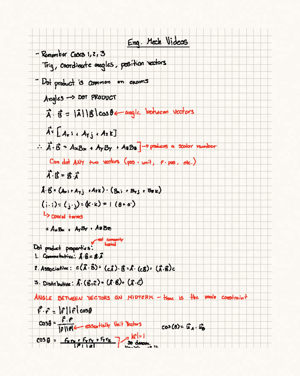 Eng Mech Midterm Review: Dot Product & Vector Analysis - Studocu