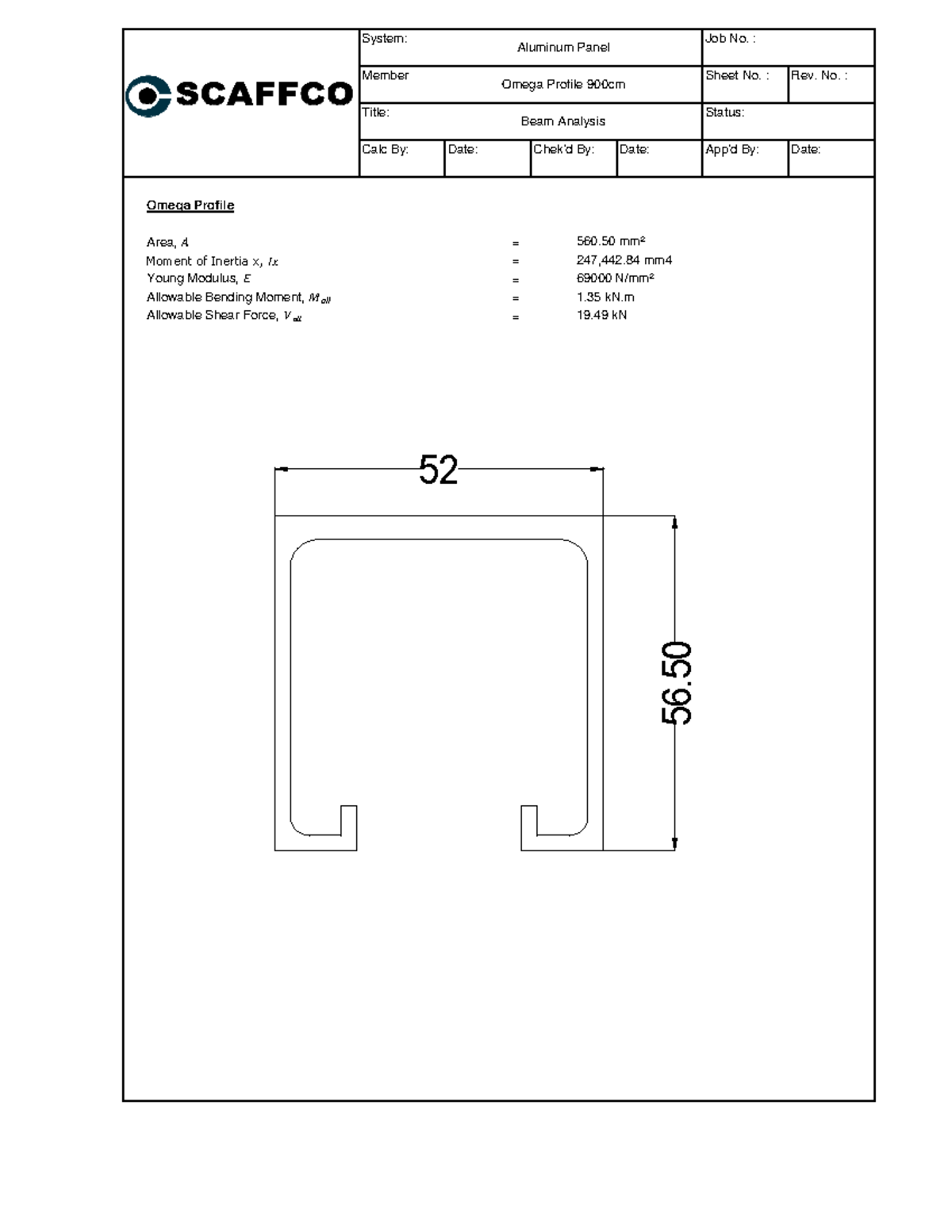 Omega Profile 900 Static Analysis - Omega Profile Area, A = Moment of ...