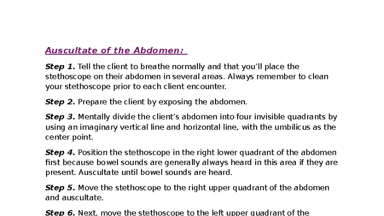 Auscultation and Palpation of the Abdomen: Step-by-Step Guide - Studocu
