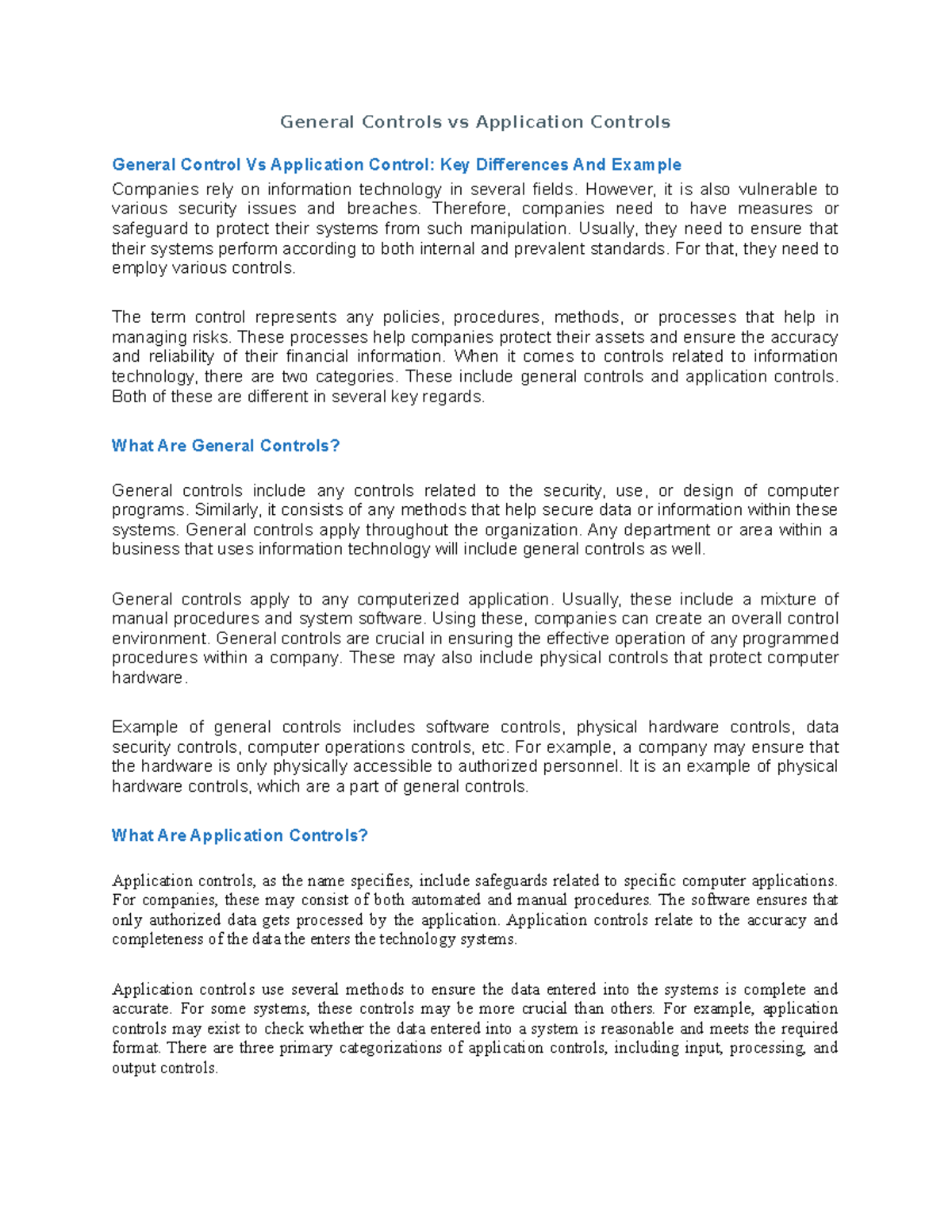 General vs Application Controls: Key Differences Explored - Studocu