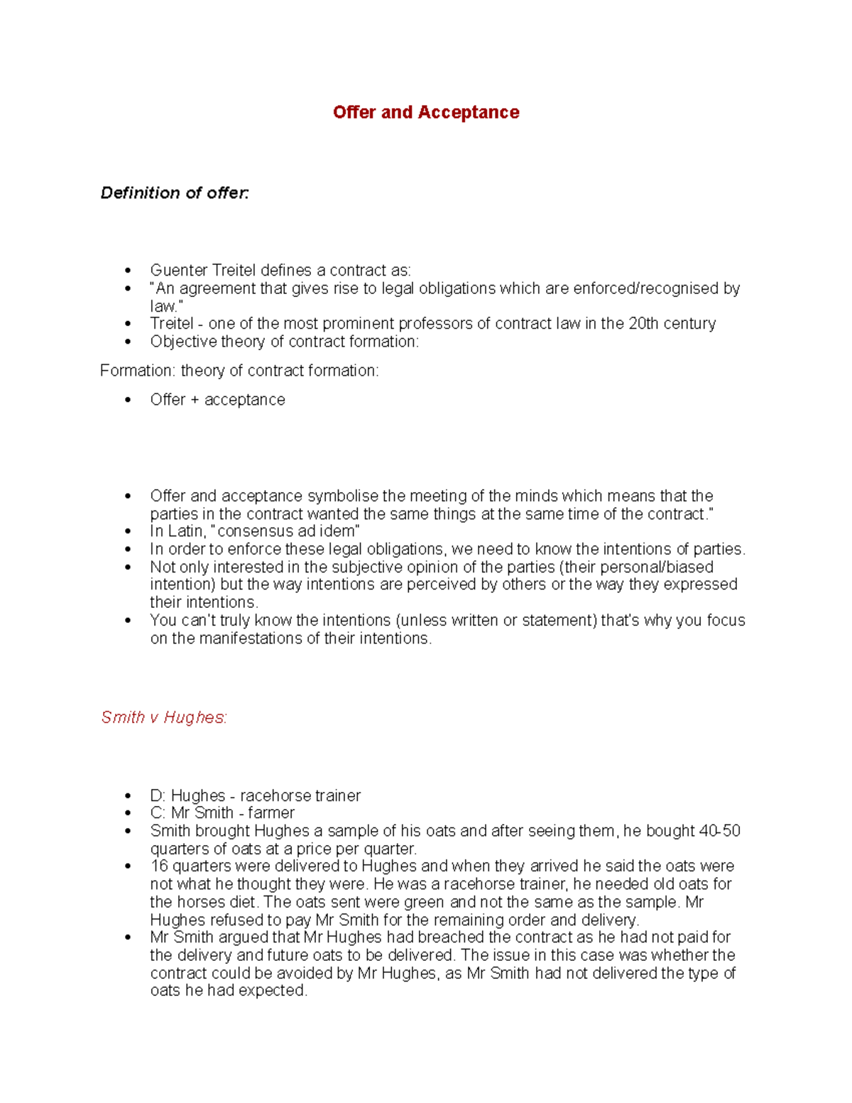 Contract Law Notes: Offer, Acceptance, and Essential Cases - Studocu