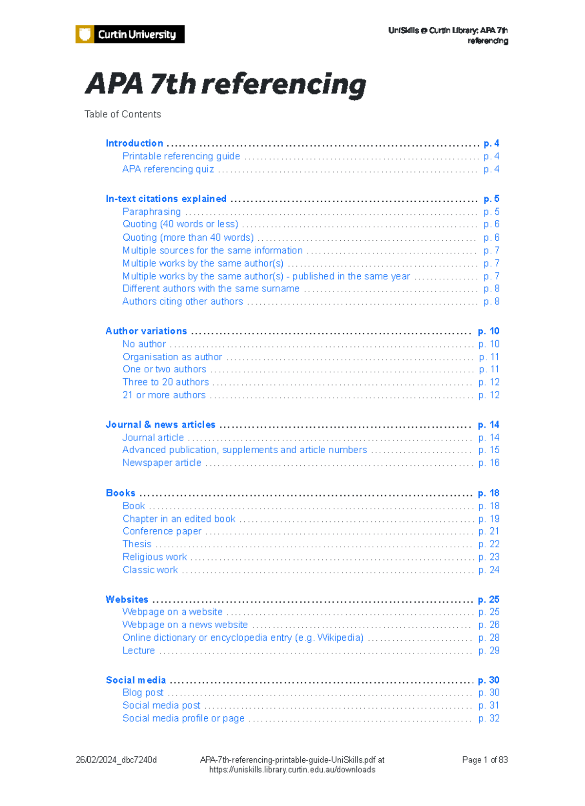Guide to APA 7th Referencing Style - Printable Resource for UniSkills ...