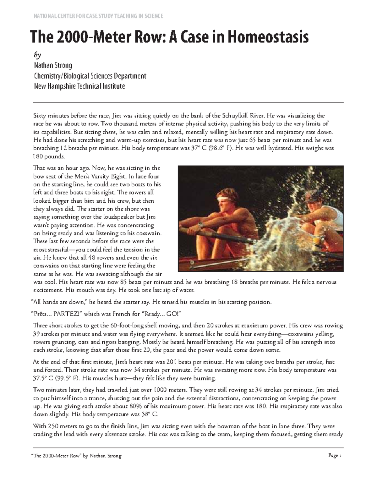 2000-meter row case study: Homeostasis during a race - Studocu