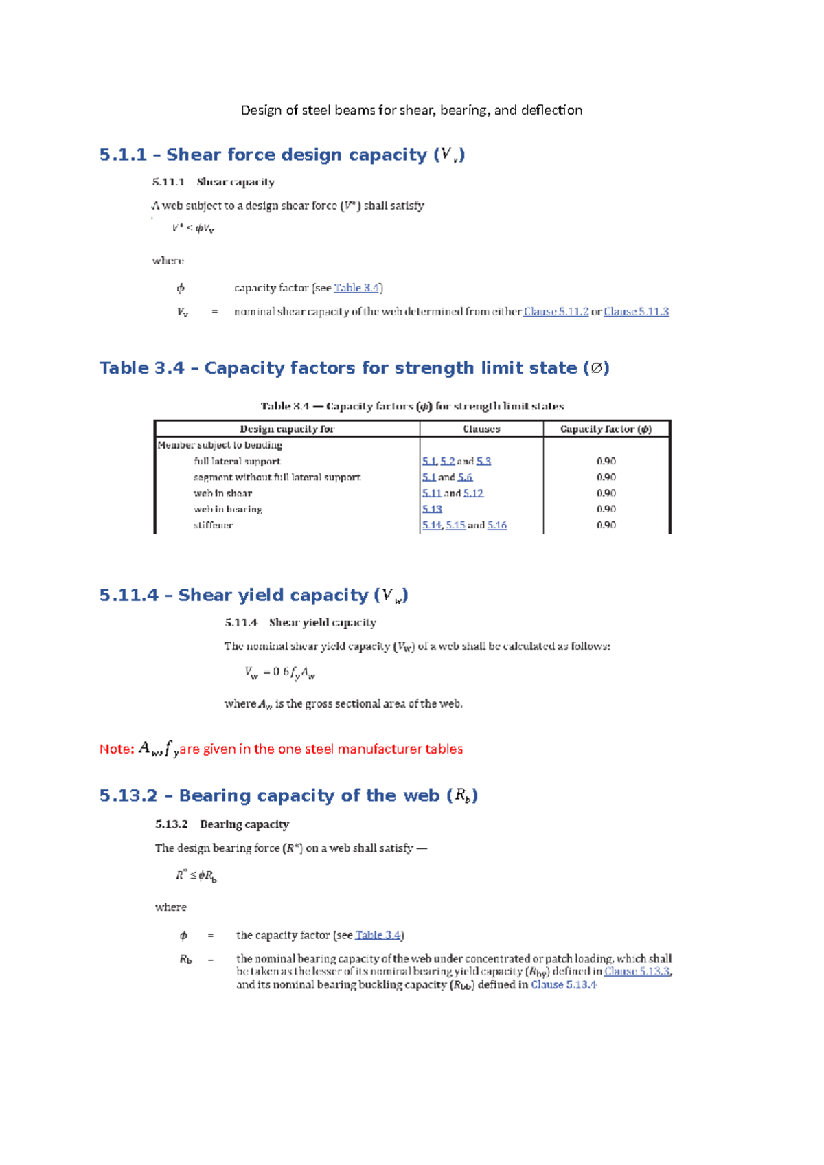 Design of Steel Beams: Shear, Bearing, and Deflection Analysis - Studocu