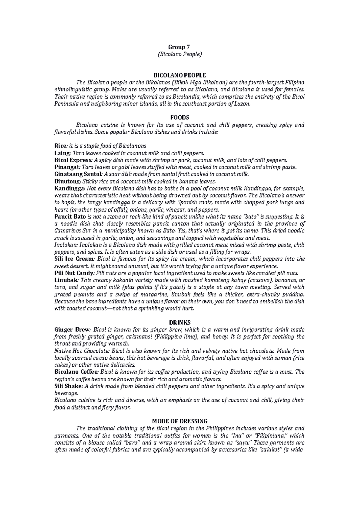 BICOLANO PEOPLE: A Study of Culture, Cuisine, and Traditions - Group 7 ...