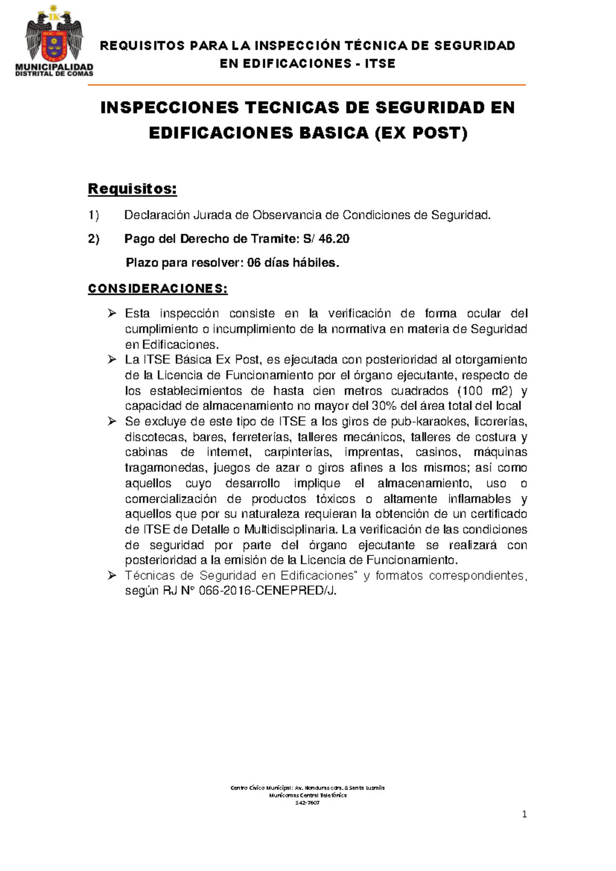 Requisitos para Solicitar Inspecciones Técnicas de Seguridad ITSE - Studocu