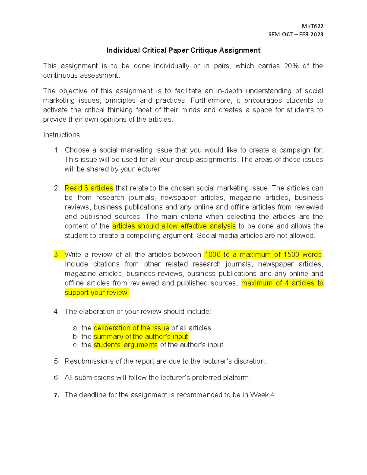 Individual Assignment 1 (20%) - MKT SEM OCT – FEB 2023 Individual ...