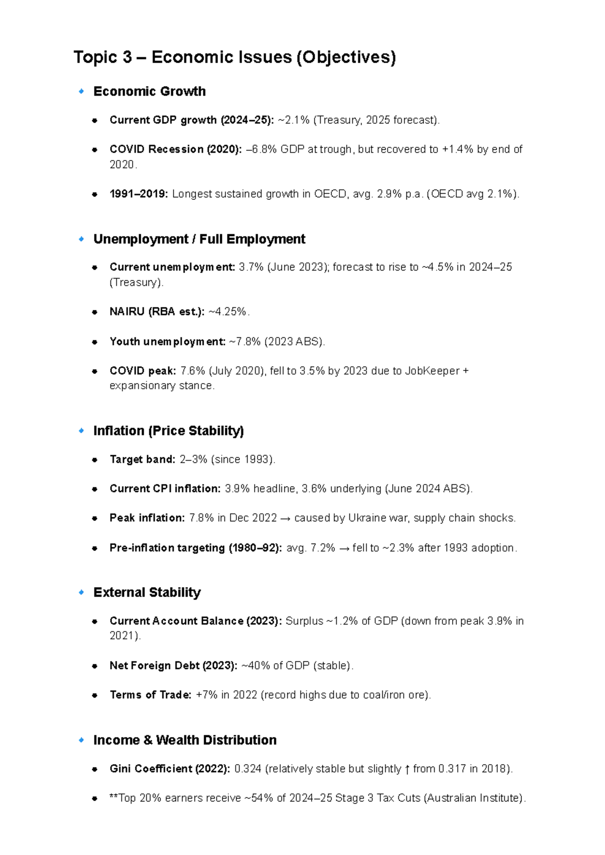 Economic Issues Overview (ECO 101) - Cheat Sheet & Key Stats - Studocu