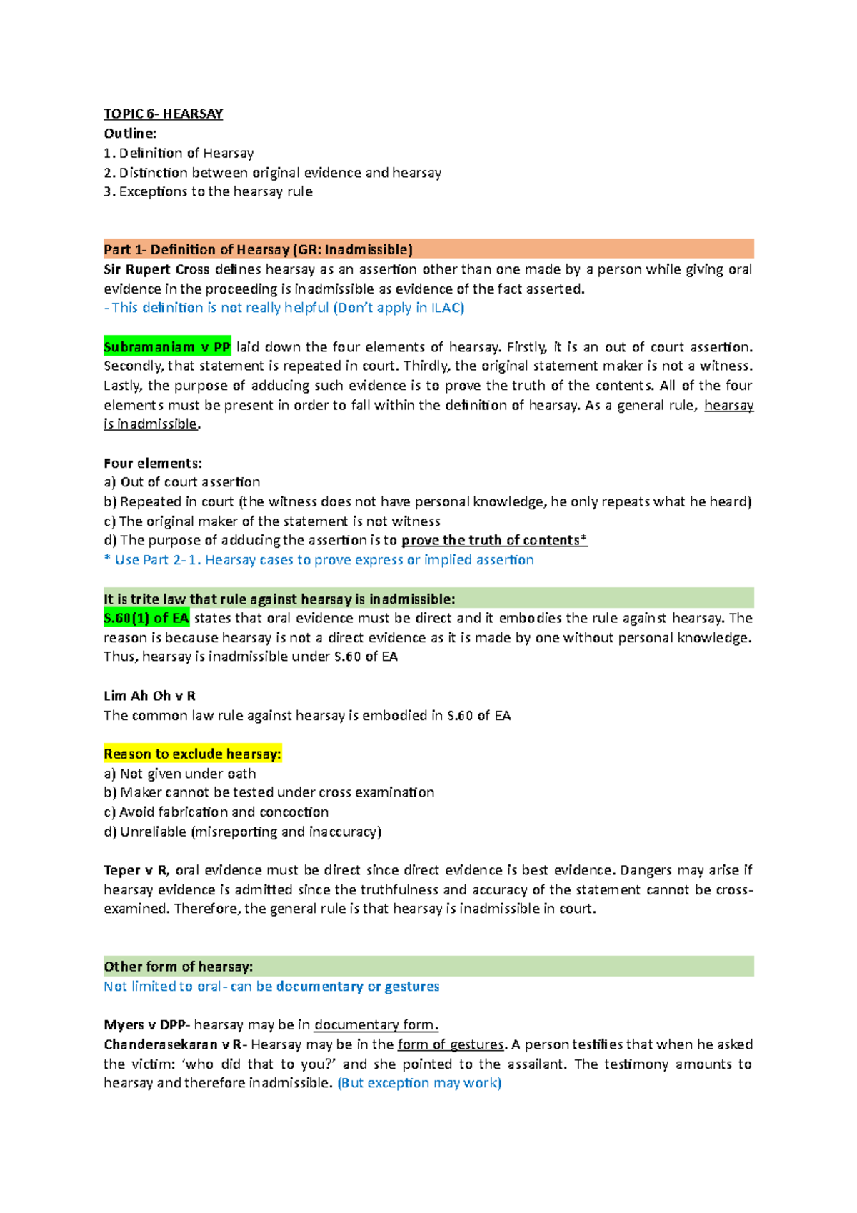 Topic 6: In-Depth Analysis of Hearsay - FFFF - Studocu