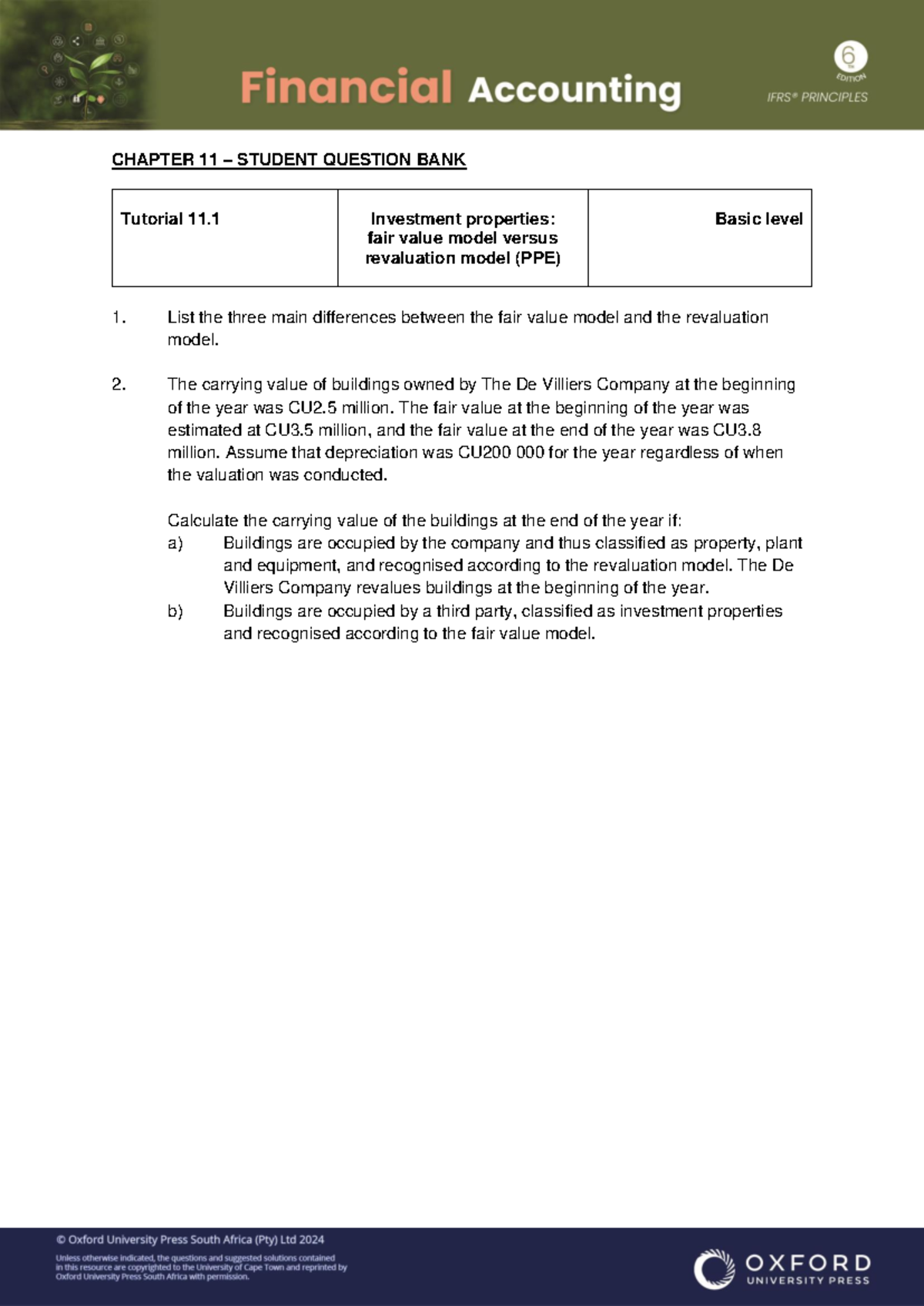 CHAPTER 11 STUDENT QUESTION BANK: Investment Properties Analysis - Studocu