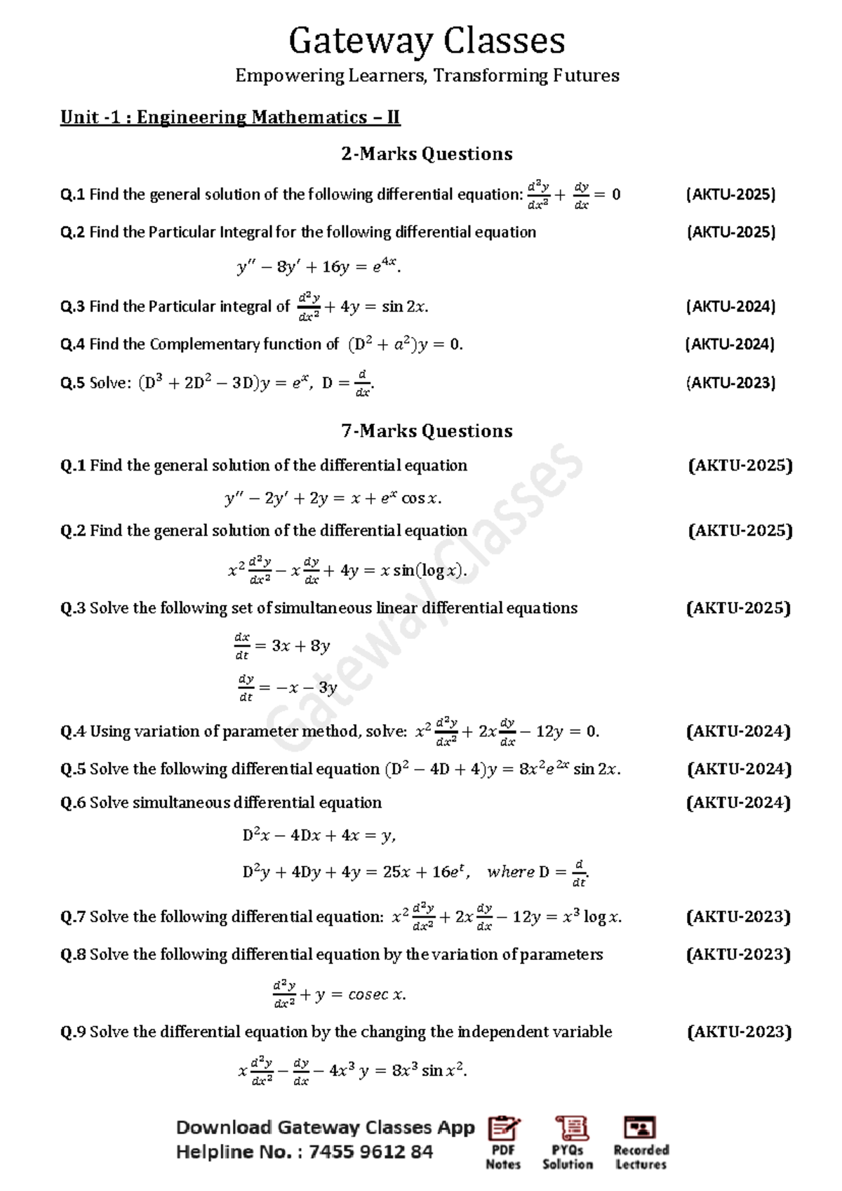Engineering Mathematics II: Past Year Questions (PYQs) - Studocu
