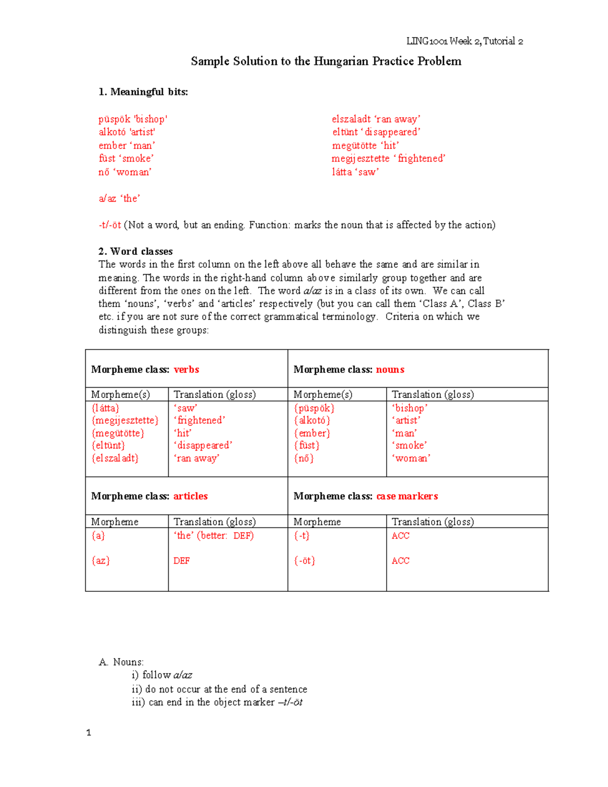 Week 2 tutorial 2 practice problem solution (2024) 2 - LING1001 Week 2 ...