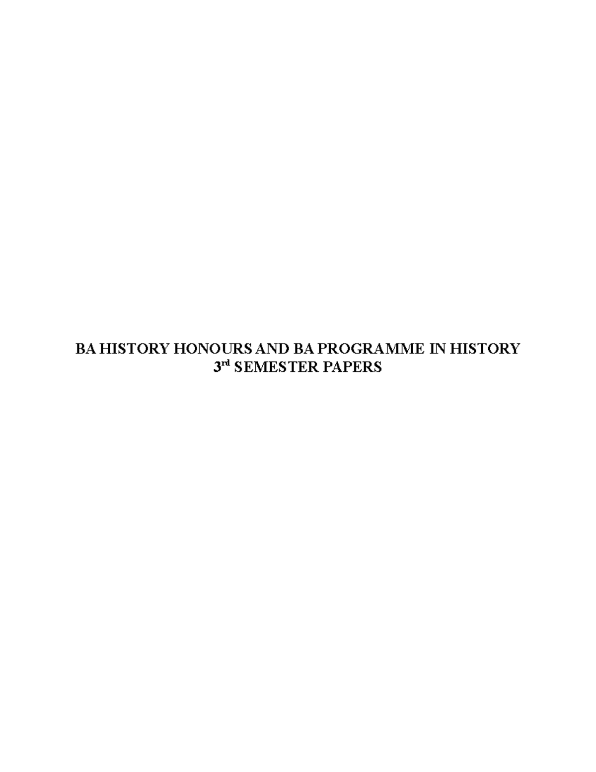BA History Honours - Semester 3 Course Overview and Papers - Studocu