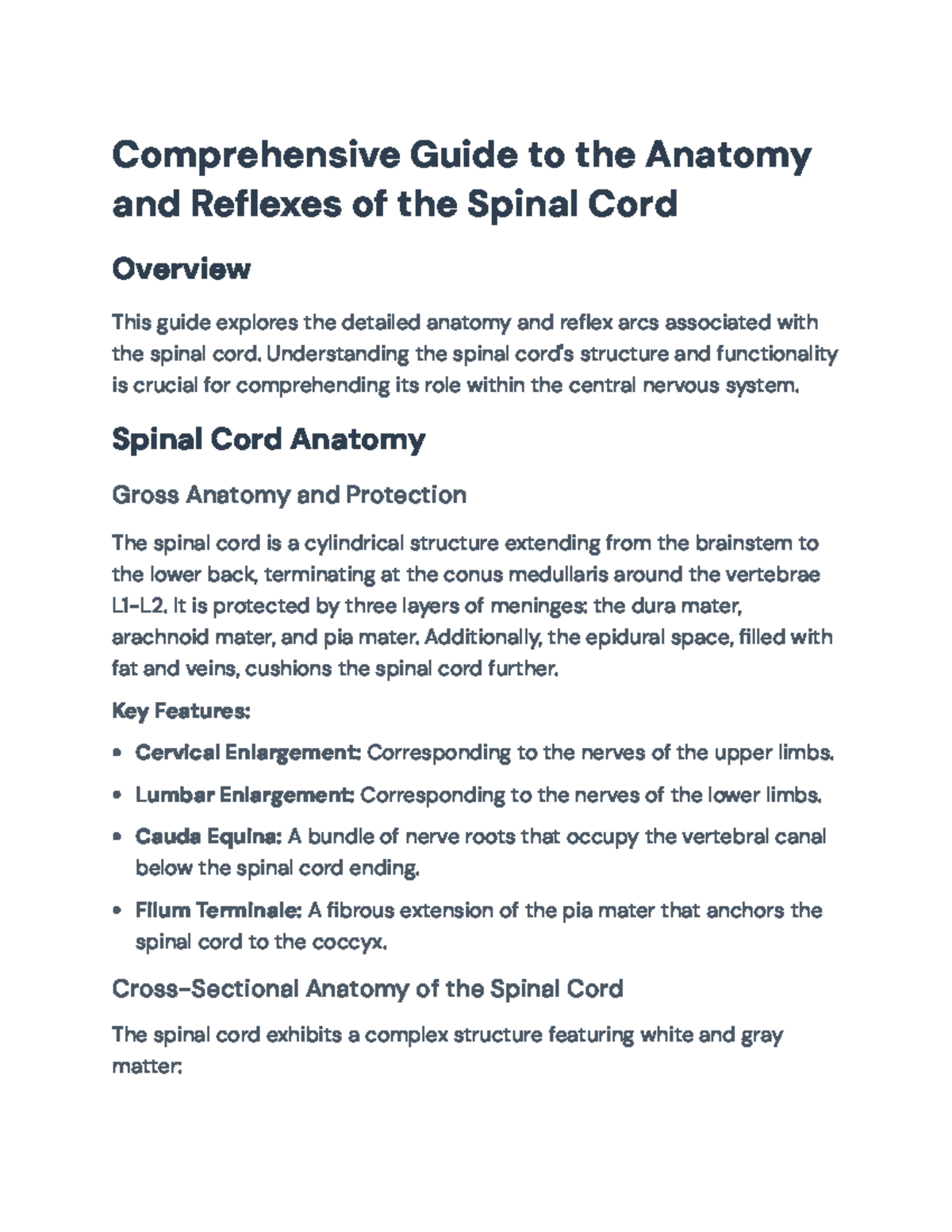 Comprehensive Study of Spinal Cord Anatomy & Reflexes (ANAT 101) - Studocu