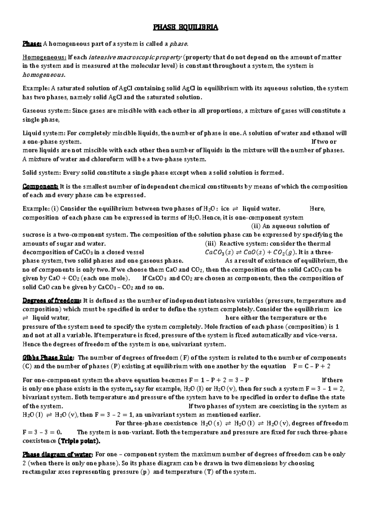 Chemistry General Sem IV Phase Equilibria Study Notes - Studocu