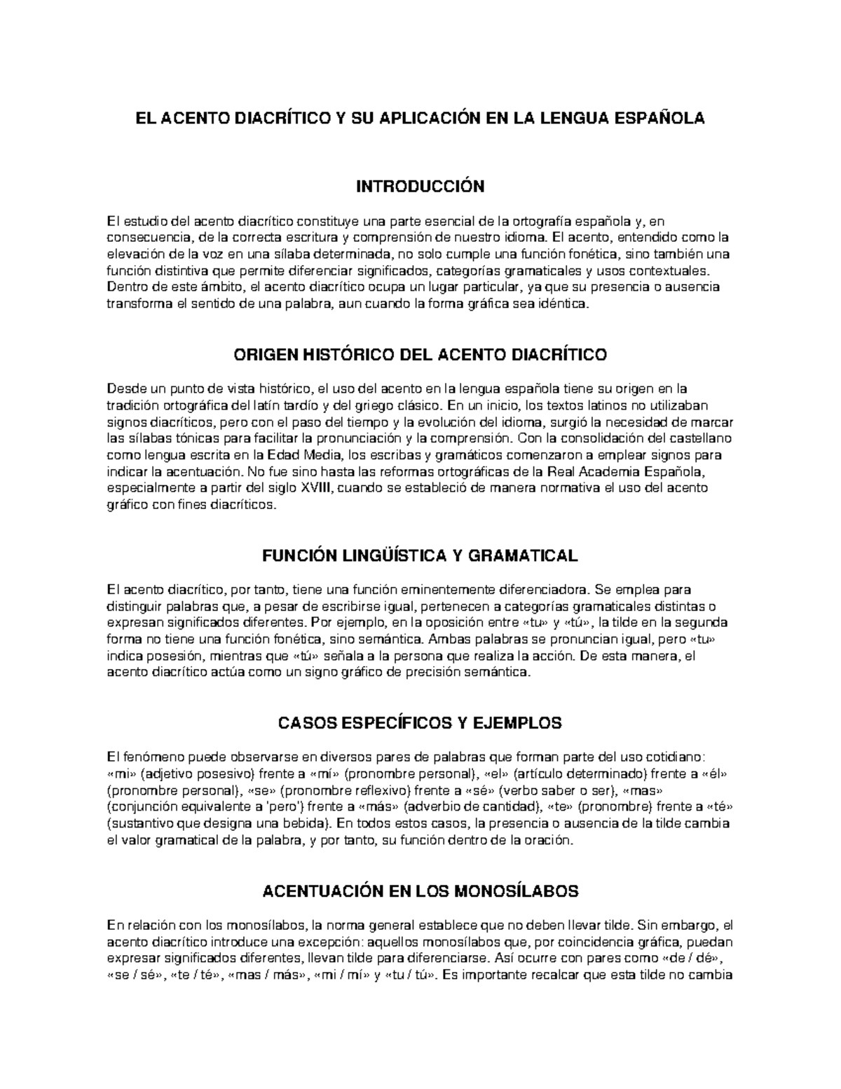 Exposición sobre el Acento Diacrítico en Español - Studocu