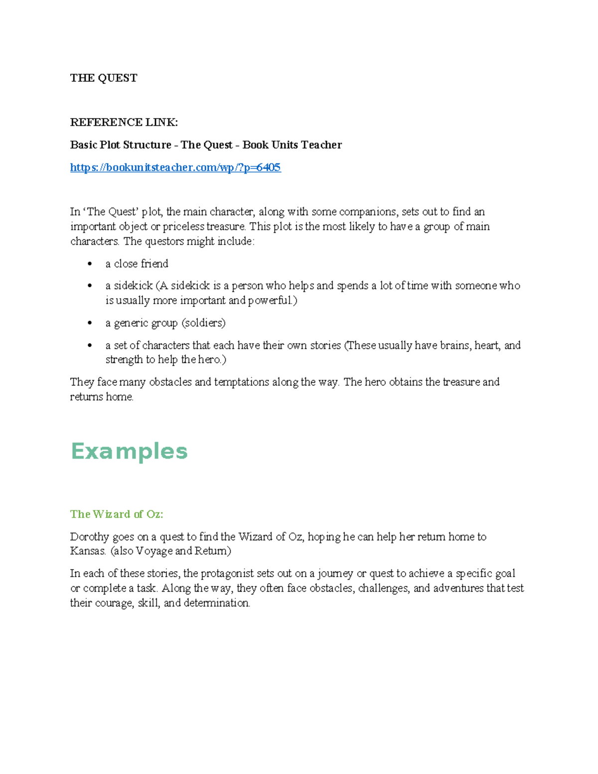 Quest PLOT - THE QUEST REFERENCE LINK: Basic Plot Structure - The Quest ...