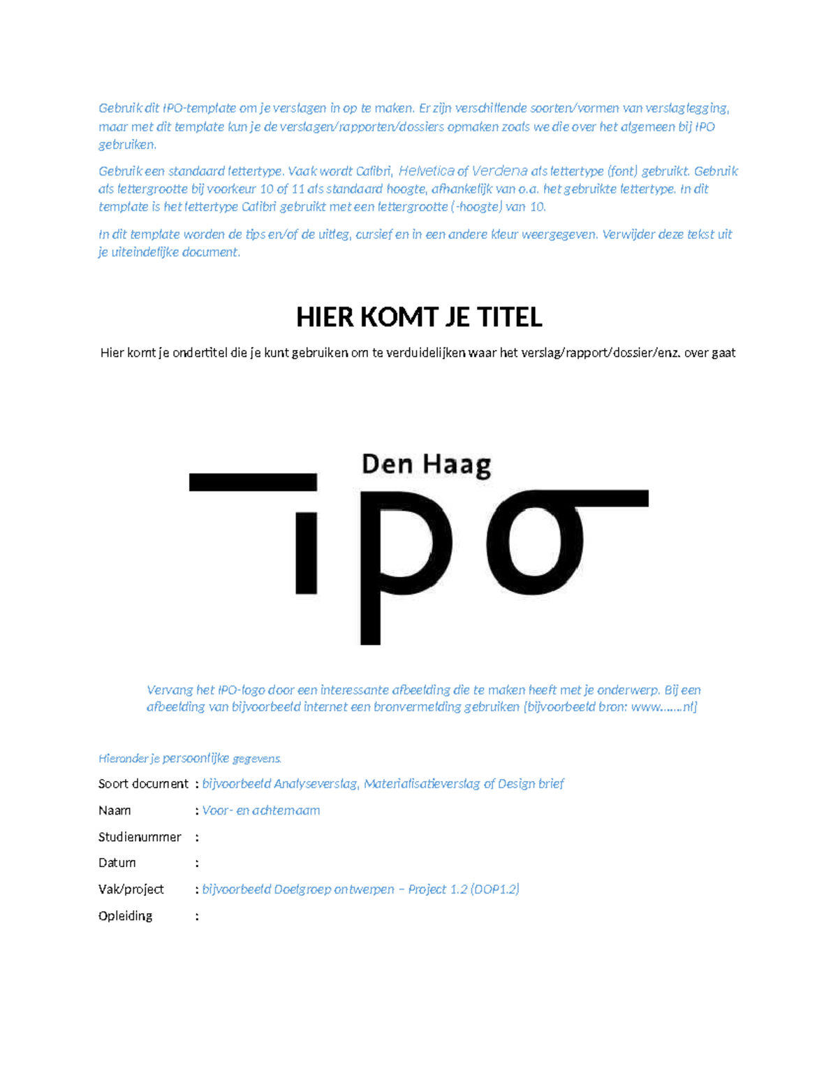 KB24 IPO Verslagtemplate met Uitleg en Structuur Informatie (7 ...