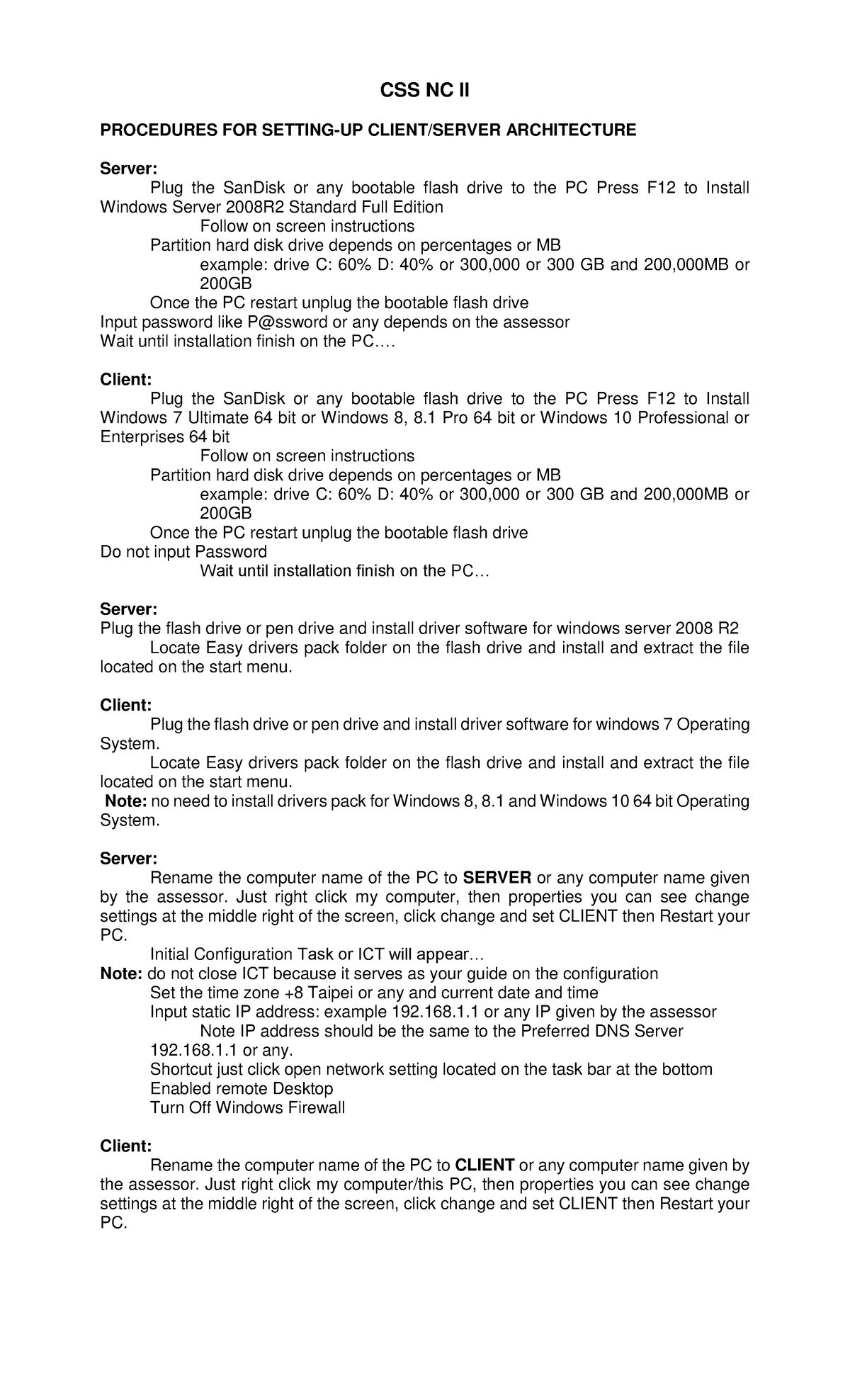 Pdfcoffee - all about css nc ii - CSS NC II PROCEDURES FOR SETTING-UP CLIENT/SERVER ARCHITECTURE ...