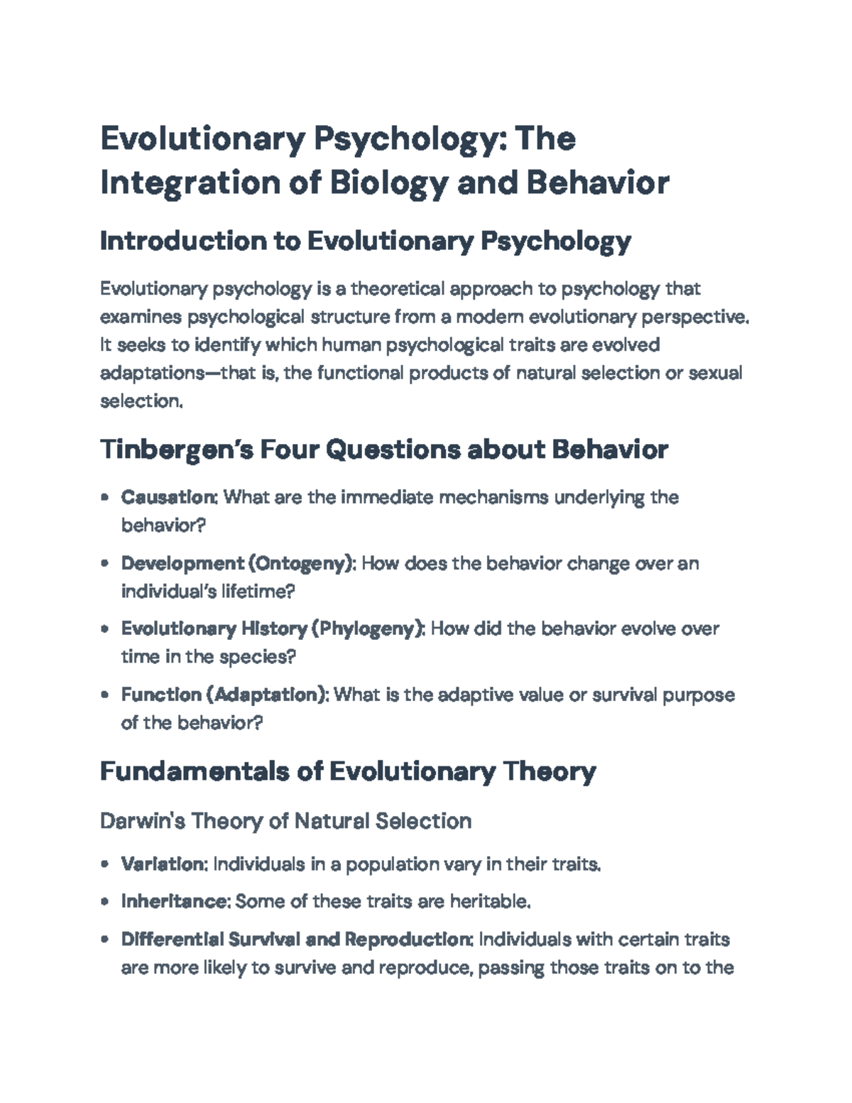 Evolutionary Psychology: Human Behavior & Adaptation Insights - Studocu