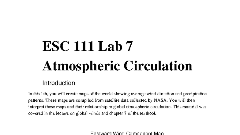 ESC Lab 7: Analyzing Global Atmospheric Circulation Patterns - Studocu