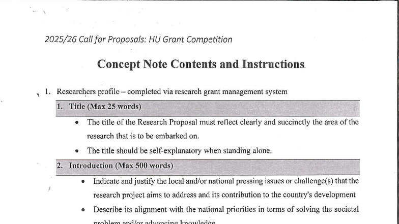HU Grant Competition: Concept Note Guidelines and Instructions - Studocu