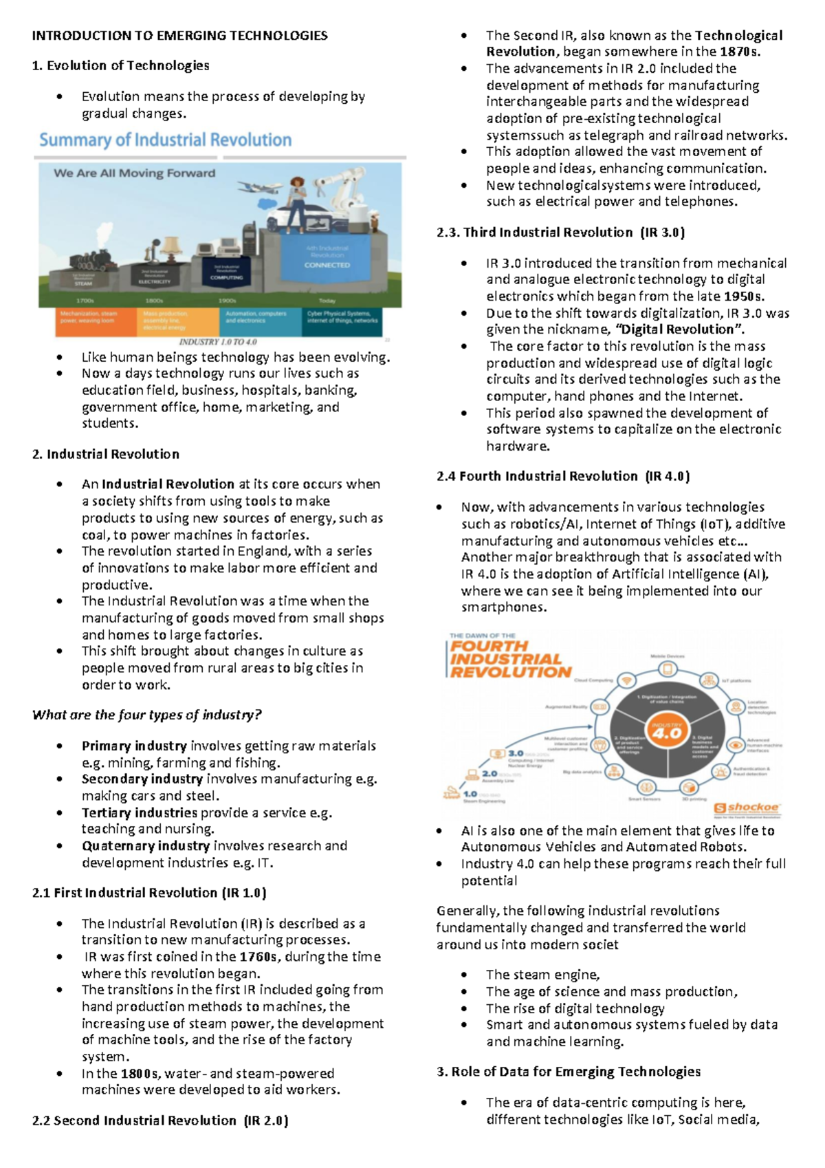 Emerging Technologies Prelim Reviewer for IT 101: Industrial ...