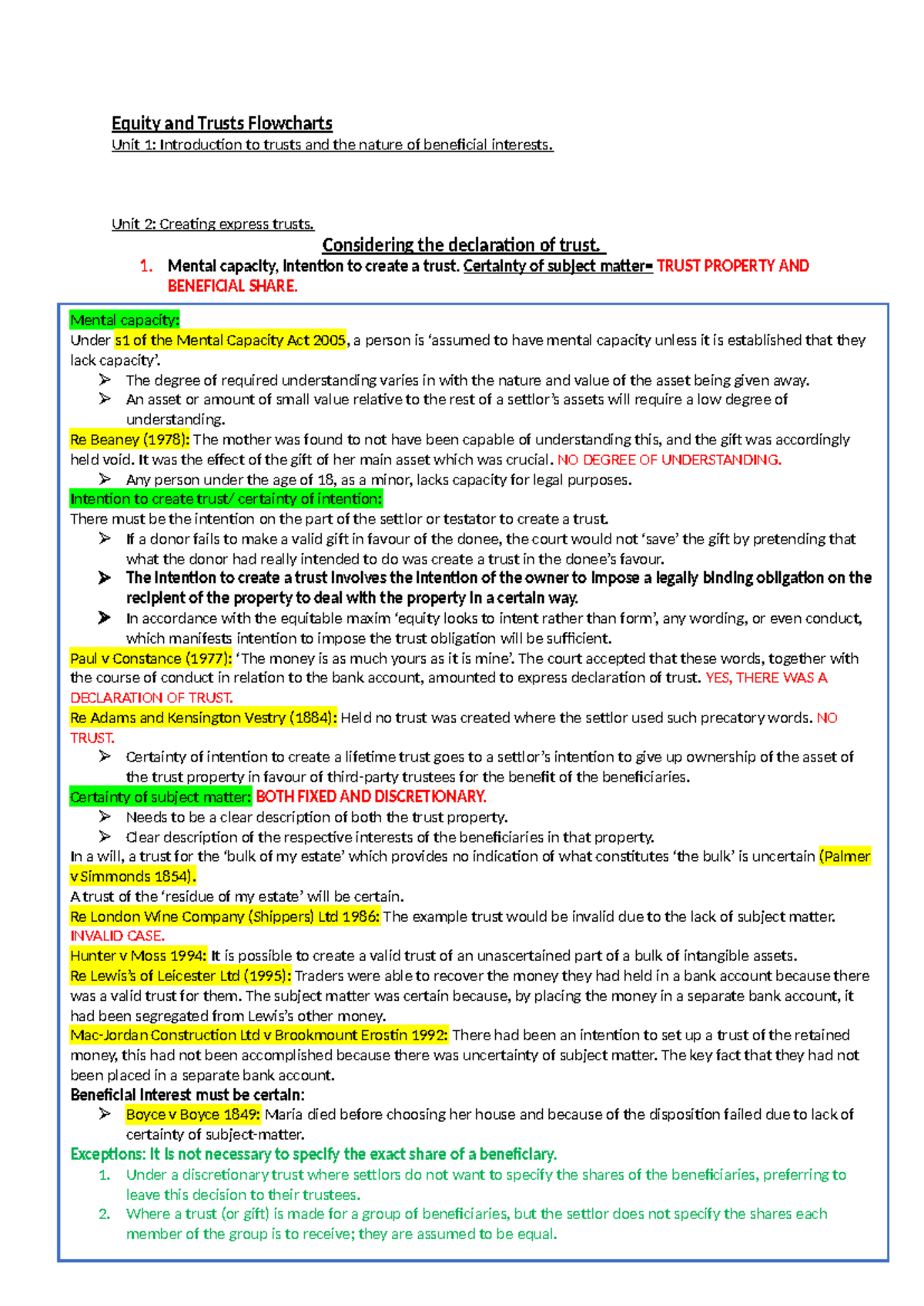 Equity and Trusts Flowcharts: Key Concepts and Case Summaries - Studocu