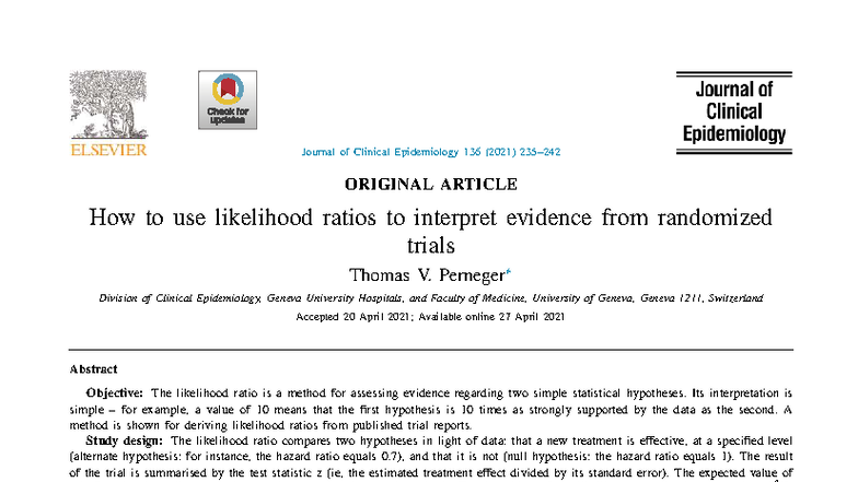 EPI 2021: Using Likelihood Ratios in Randomized Trials Analysis - Studocu
