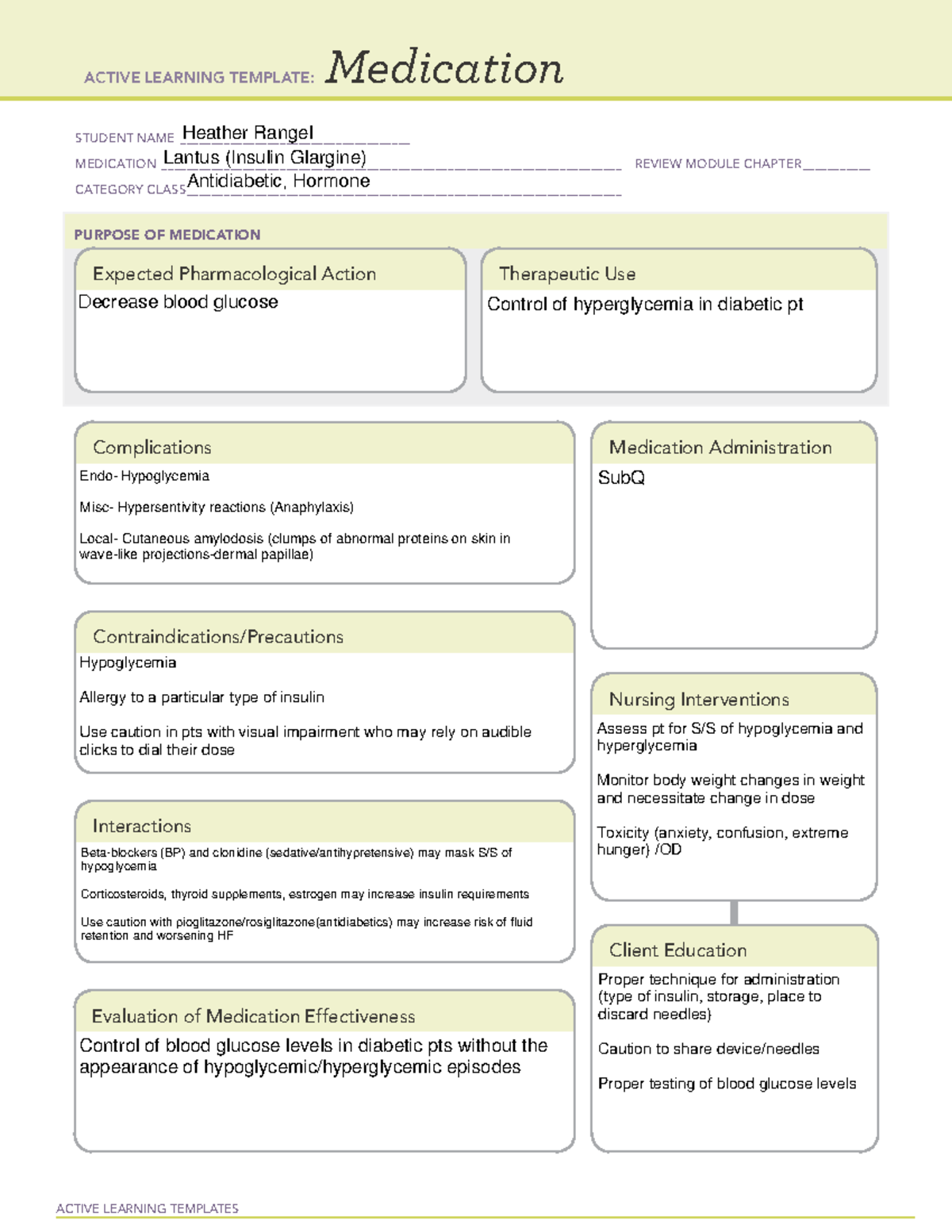 Lantus Drug Card - NANANA - ACTIVE LEARNING TEMPLATES Medication ...