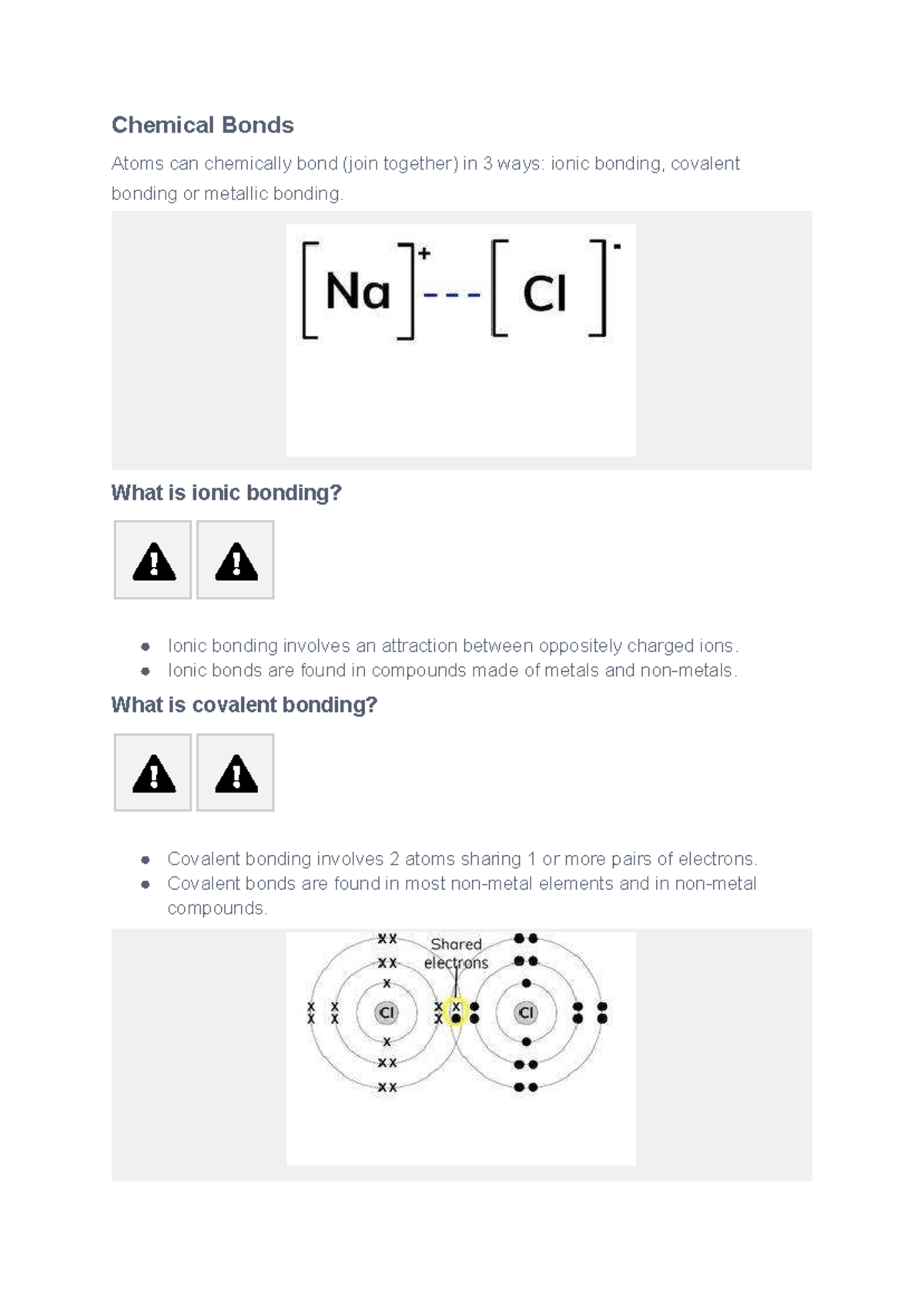 Chemical Bonds: Ionic, Covalent, and Metallic Bonding - Studocu