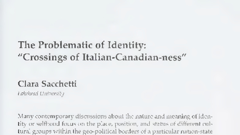 The Problematic of Identity: Cultural Crossings in Italian-Canadian ...