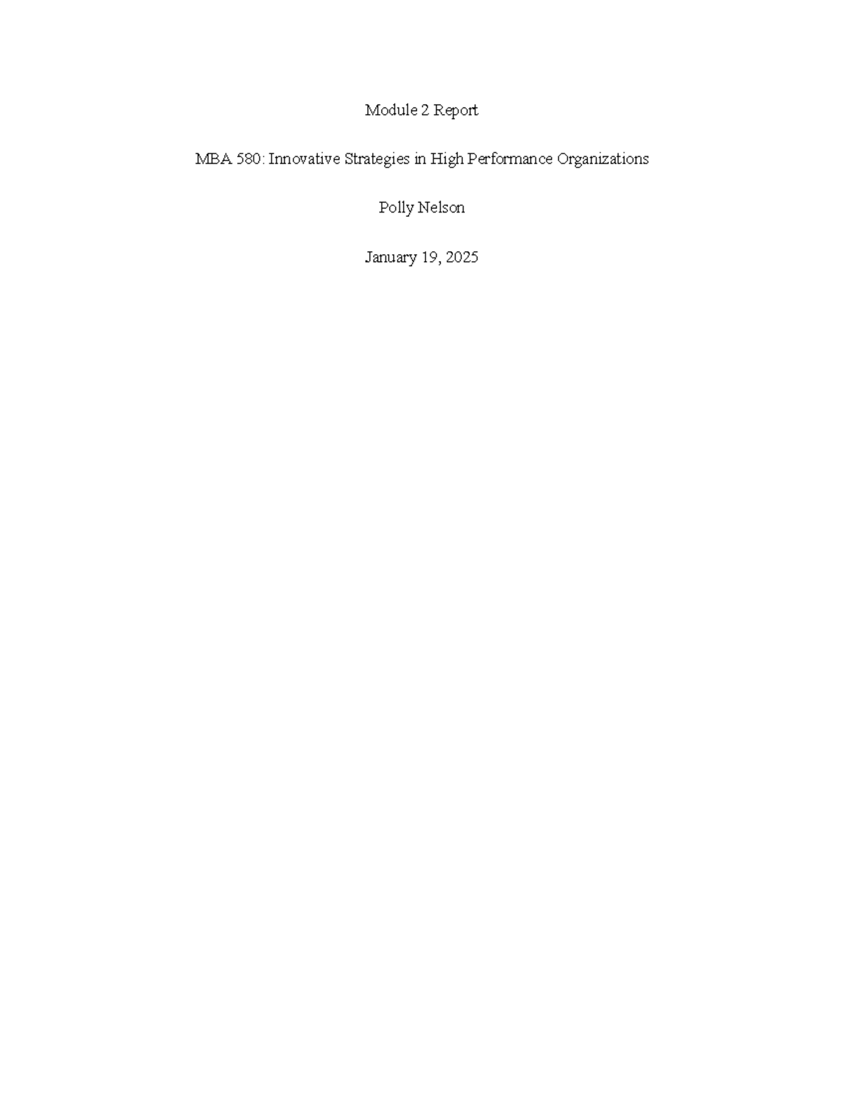 MBA 580 Module 2 Report: Innovative Strategies Memo - Studocu