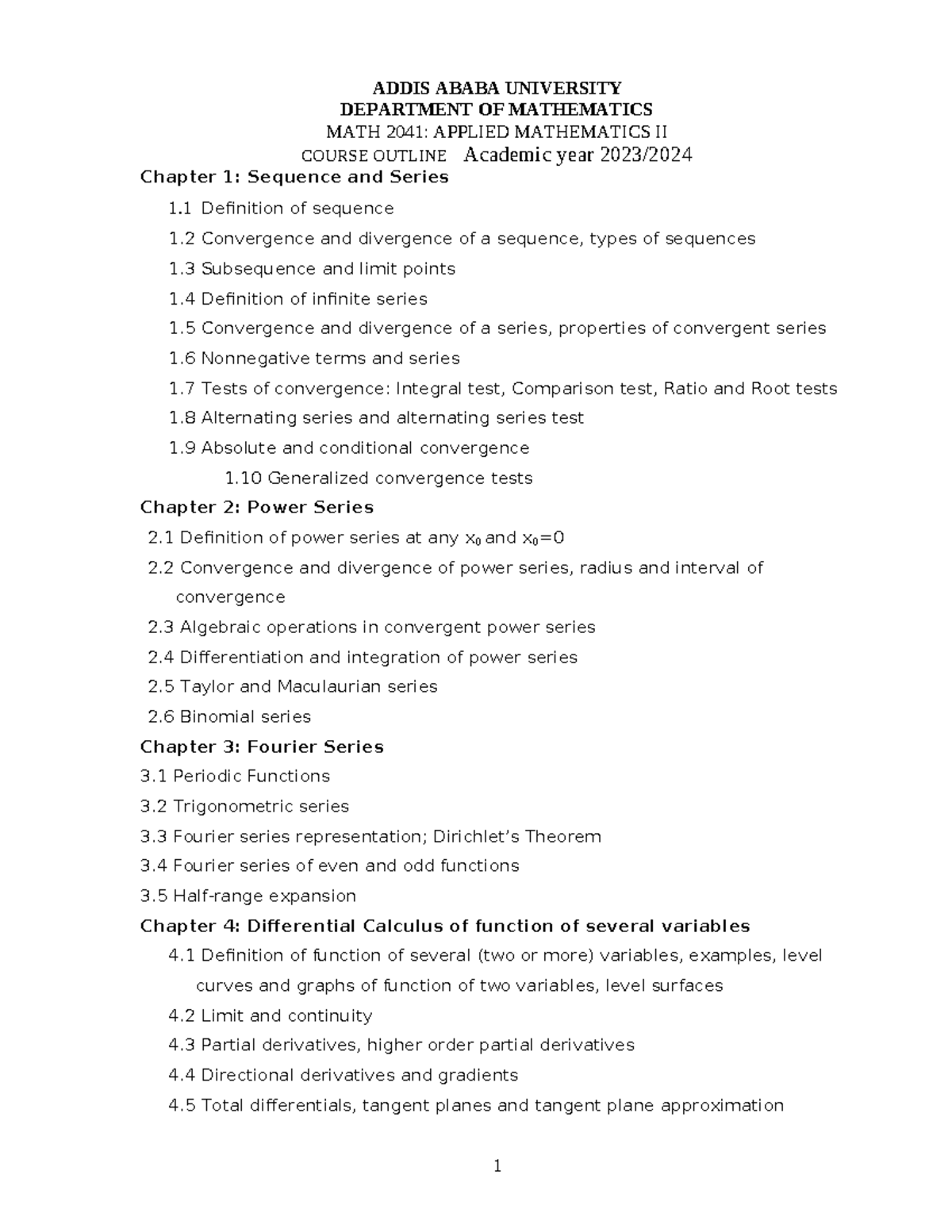MATH 2041: Applied Mathematics II Course Outline for 2023 - Studocu