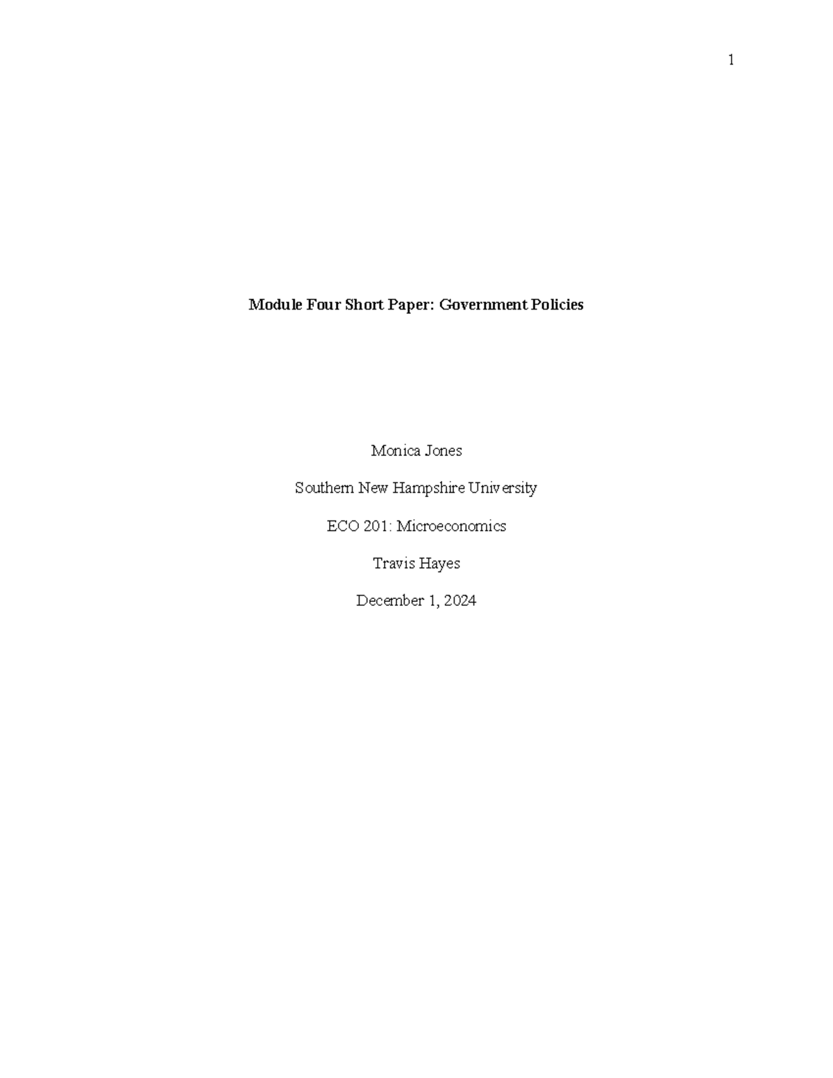 ECO 201 Module Four Short Paper Template - Module Four Short Paper ...
