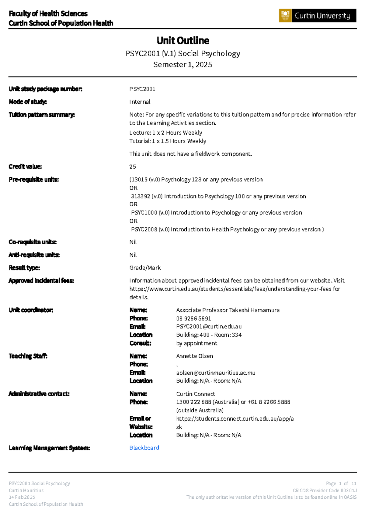 PSYC2001 Social Psychology Unit Outline - Semester 1, 2025 - Studocu
