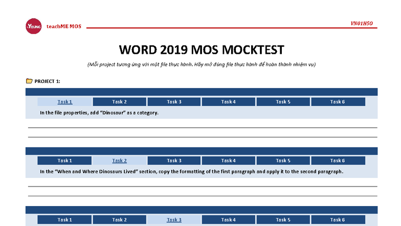 VN01H5O teachME MOS WORD 2019 Mock Test Project Tasks - Studocu